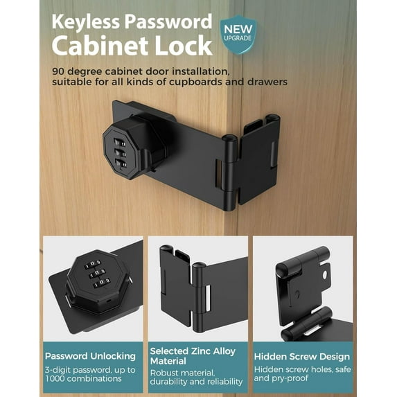 XINDUO-90 Degree Cabinet Combination Door Lock Latch, Zinc Alloy ...