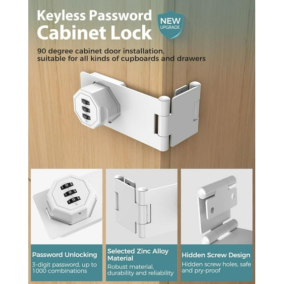 XINDUO-90 Degree Cabinet Combination Door Lock Latch, Zinc Alloy ...