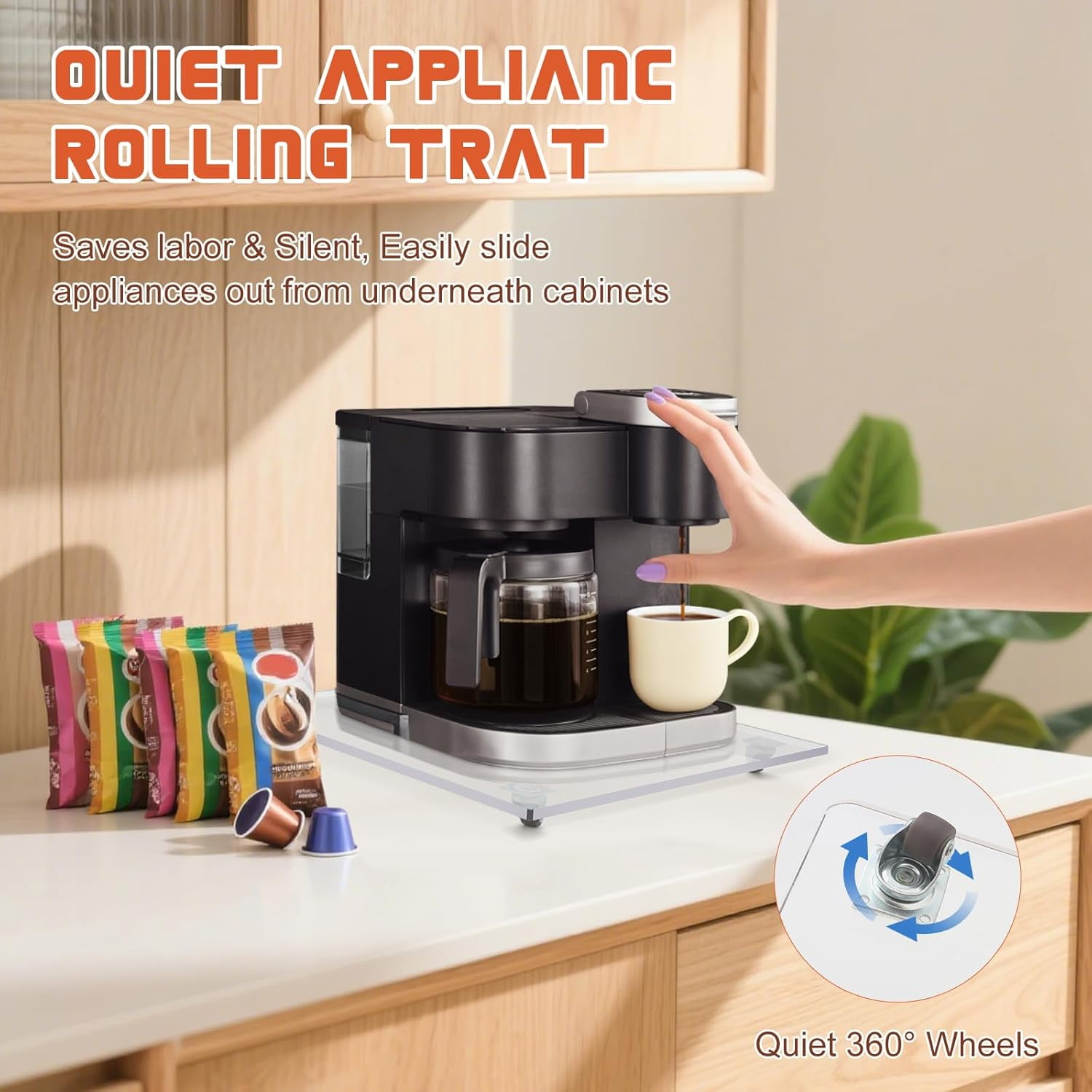 XINDUO-Acrylic Sliding Tray for Coffee Maker 360° Appliance Slider ...