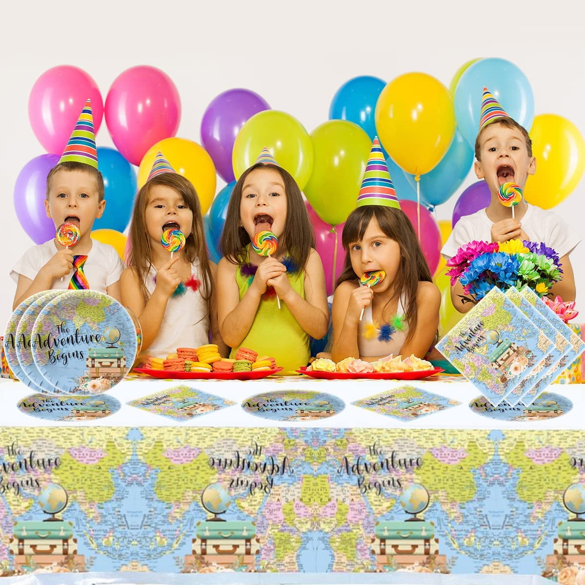 XINDUO-Adventure World Awaits Map Party Tableware,20 Plates and 20 ...