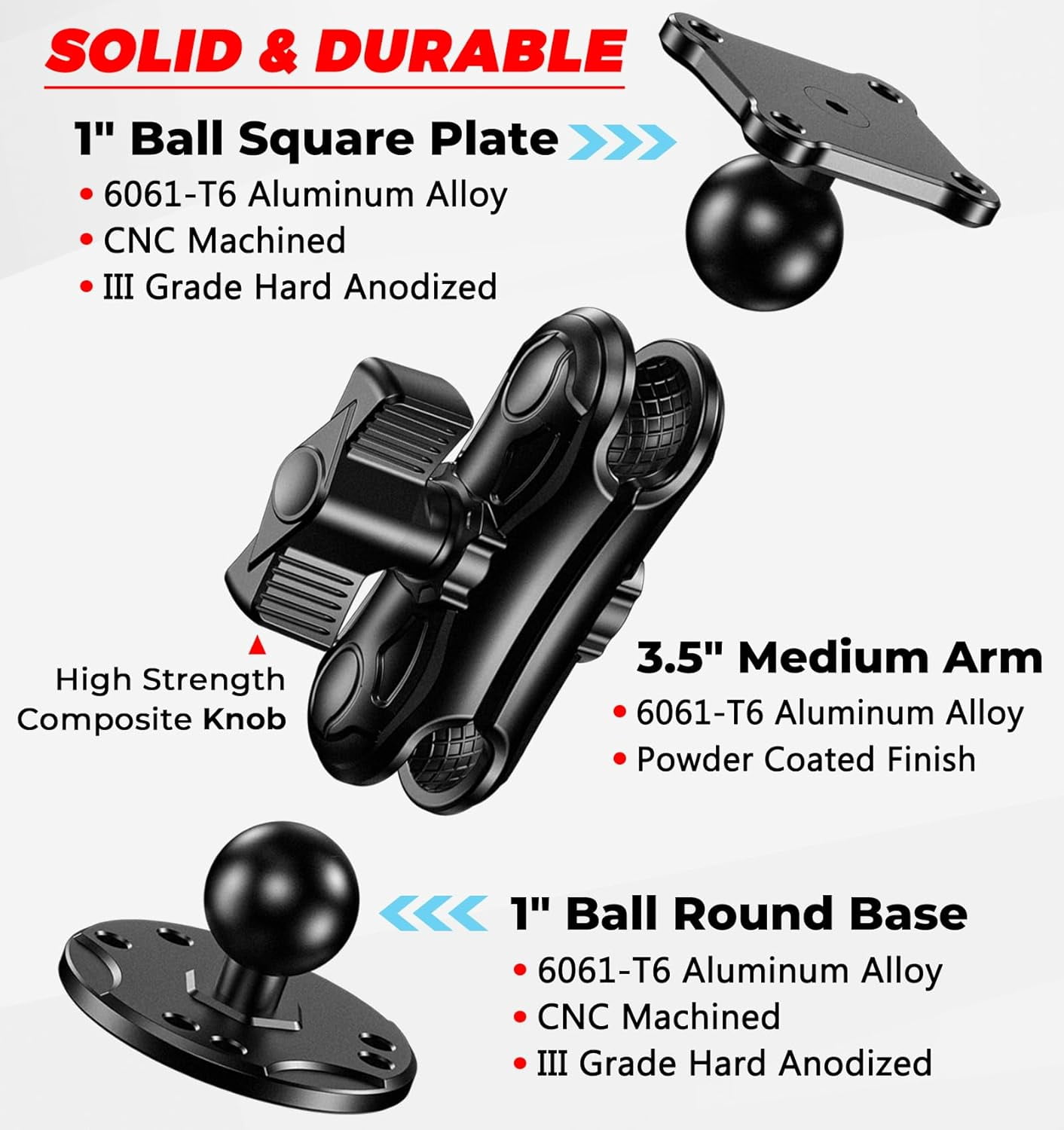 XINDUO-Aluminum Alloy 1" Ball Fish Finder Mount with Industry Standard ...