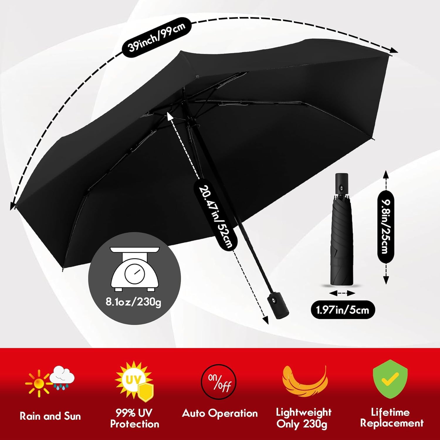 XINDUO-Auto Open Close Umbrella - Ultra Light Compact Travel & Backpack ...