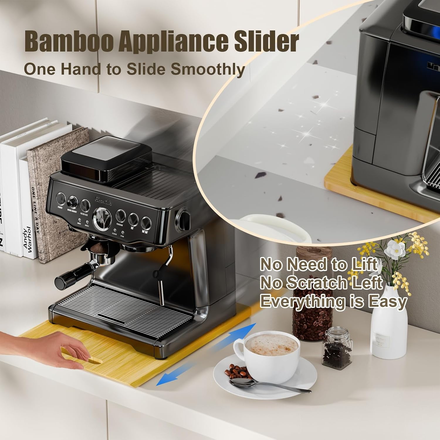 XINDUO-Bamboo Appliance Slider, Sliding Tray for Coffee Maker, Coffee ...