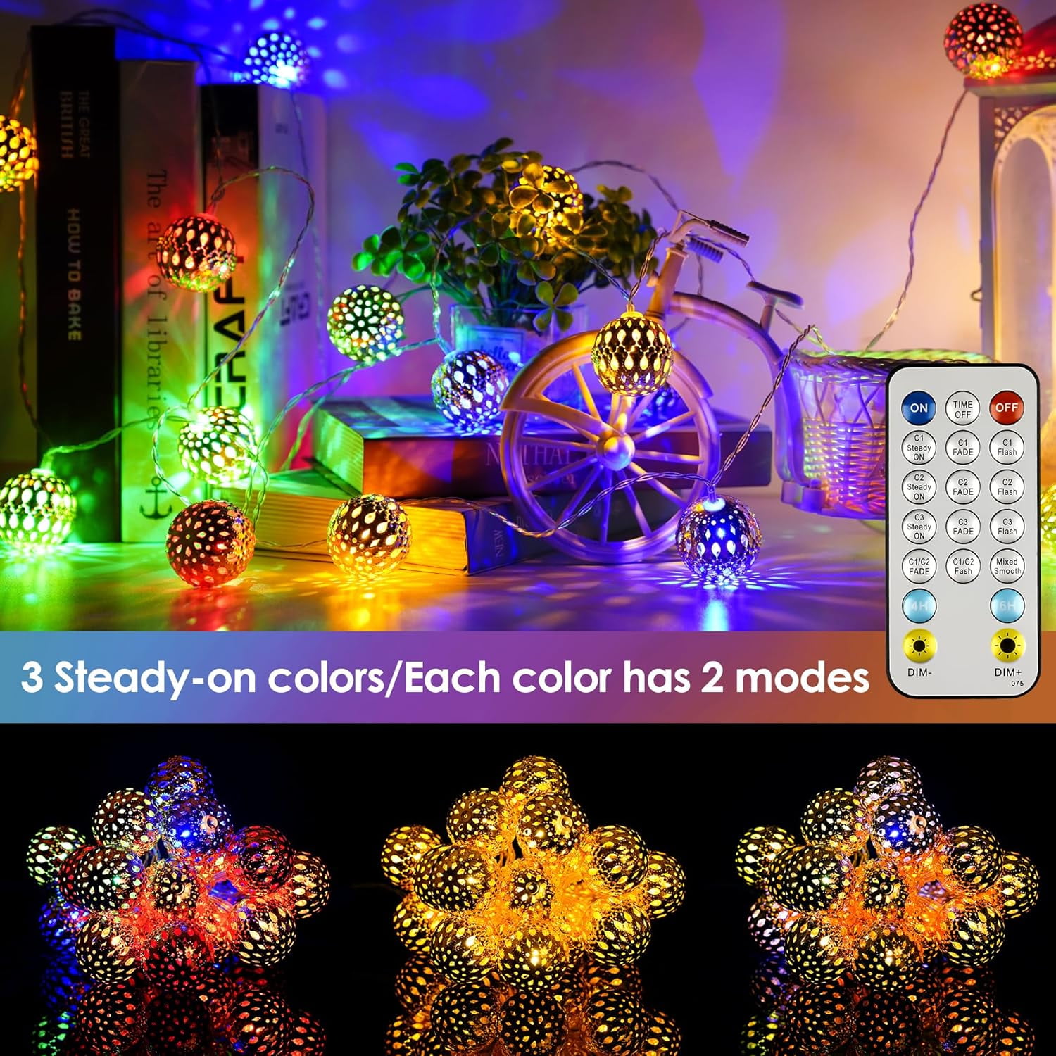 XINDUO-Battery Operated Boho String Lights, 13FT 20 LEDs Big Golden ...