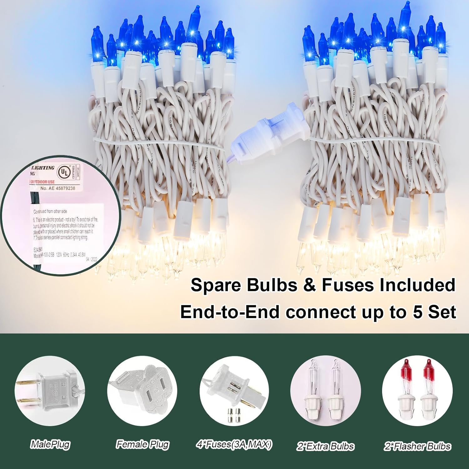 XINDUO-Blue Clear Christmas String Lights, 100 ct 20FT Incandescent ...