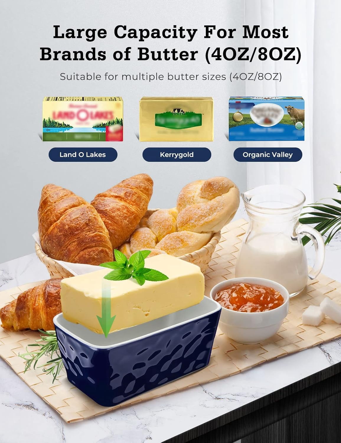 XINDUO-Butter Dish with Lid: Large Butter Dish for Countertop - Ceramic ...