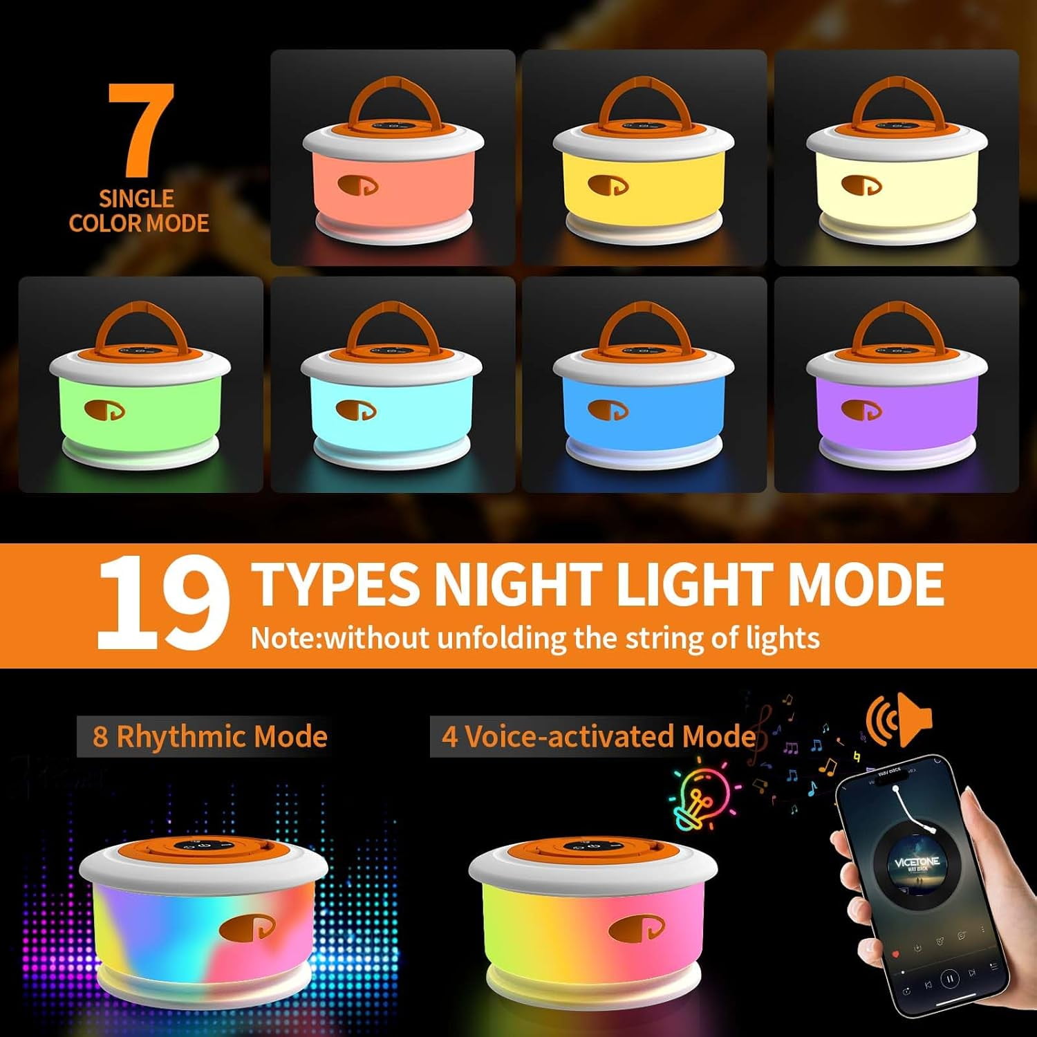 XINDUO-Camping String Lights, 3 in 1 Upgraded Retractable RGB Outdoor ...