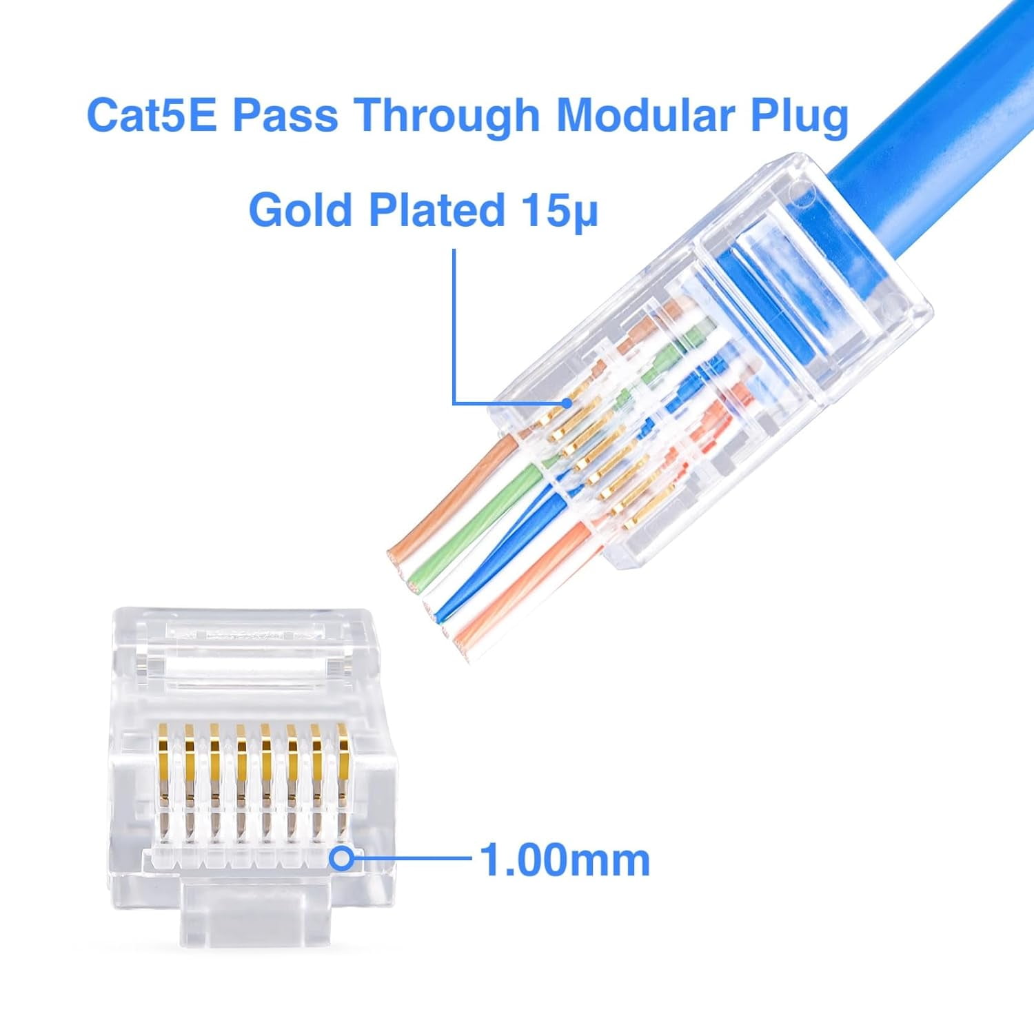XINDUO-Cat5e Pass Through RJ45 Connectors,100-PACK Cat5 Ends/Cat 5 ...