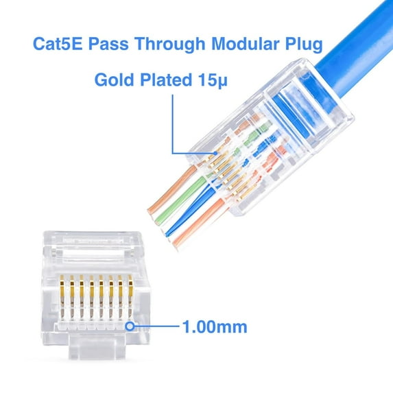 XINDUO-Cat5e Pass Through RJ45 Connectors,100-PACK Cat5 Ends/Cat 5 ...