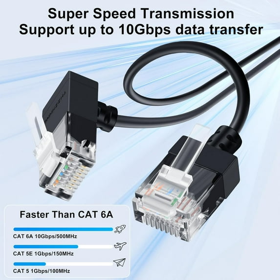 XINDUO-Cat6A Ethernet Cable 90 Degree Downward Angled 30FT, Flexible ...