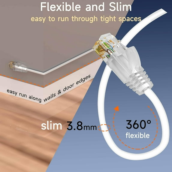 XINDUO-Cat6a Slim Ethernet Patch Cable 50ft Indoor & Outdoor, Flexible ...