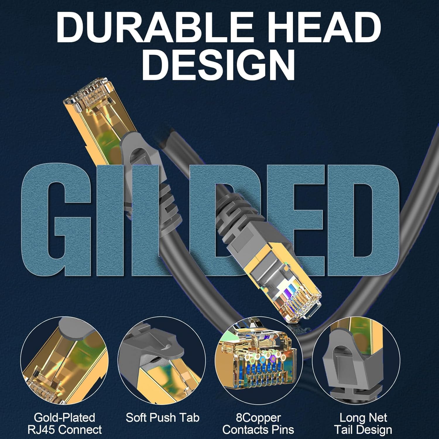 XINDUO-Cat8 Ethernet Cable 100Ft S/FTP Outdoor&Indoor Heavy Duty High ...