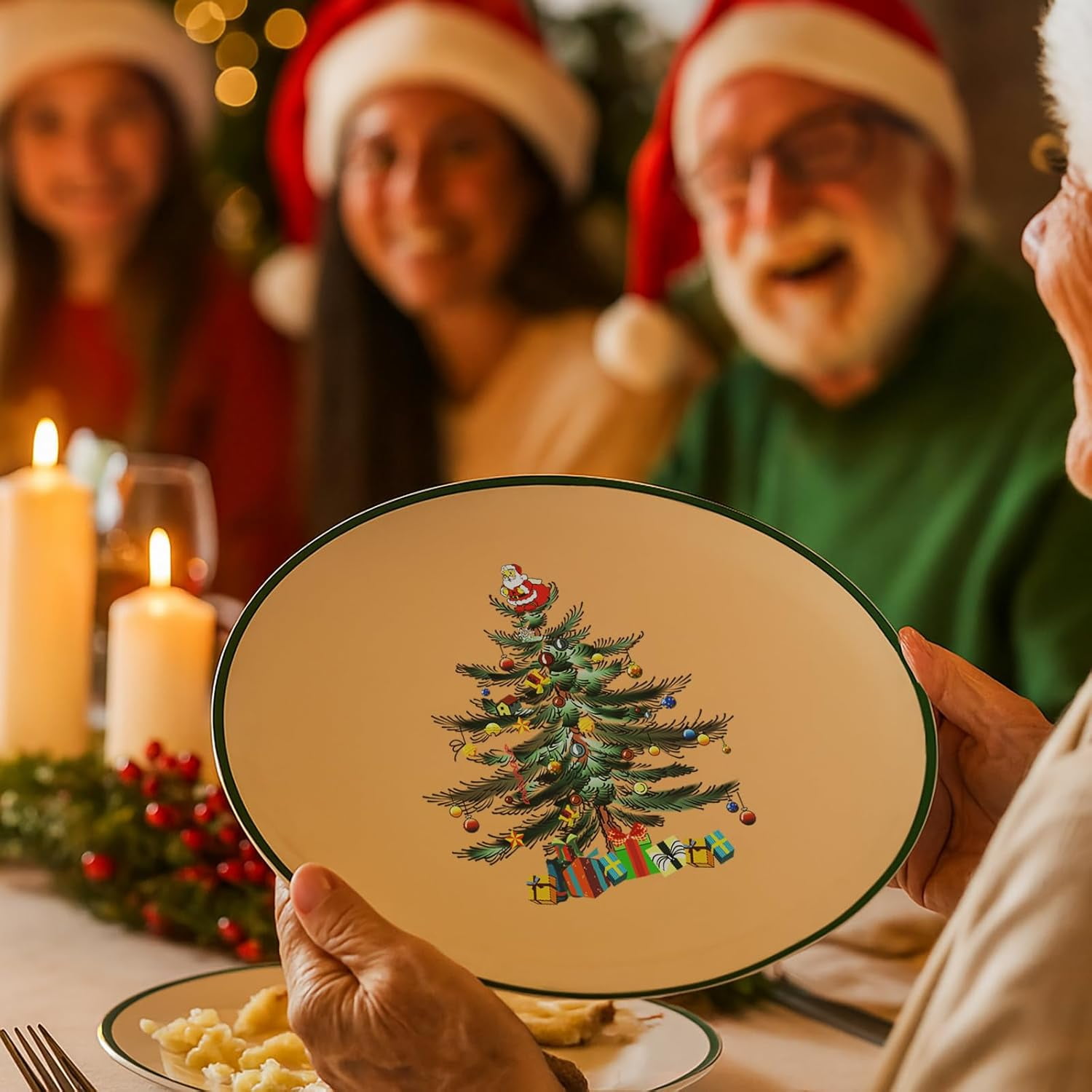 XINDUO-Christmas Dinner Plates Set of 4, Christmas Tree Plates with ...