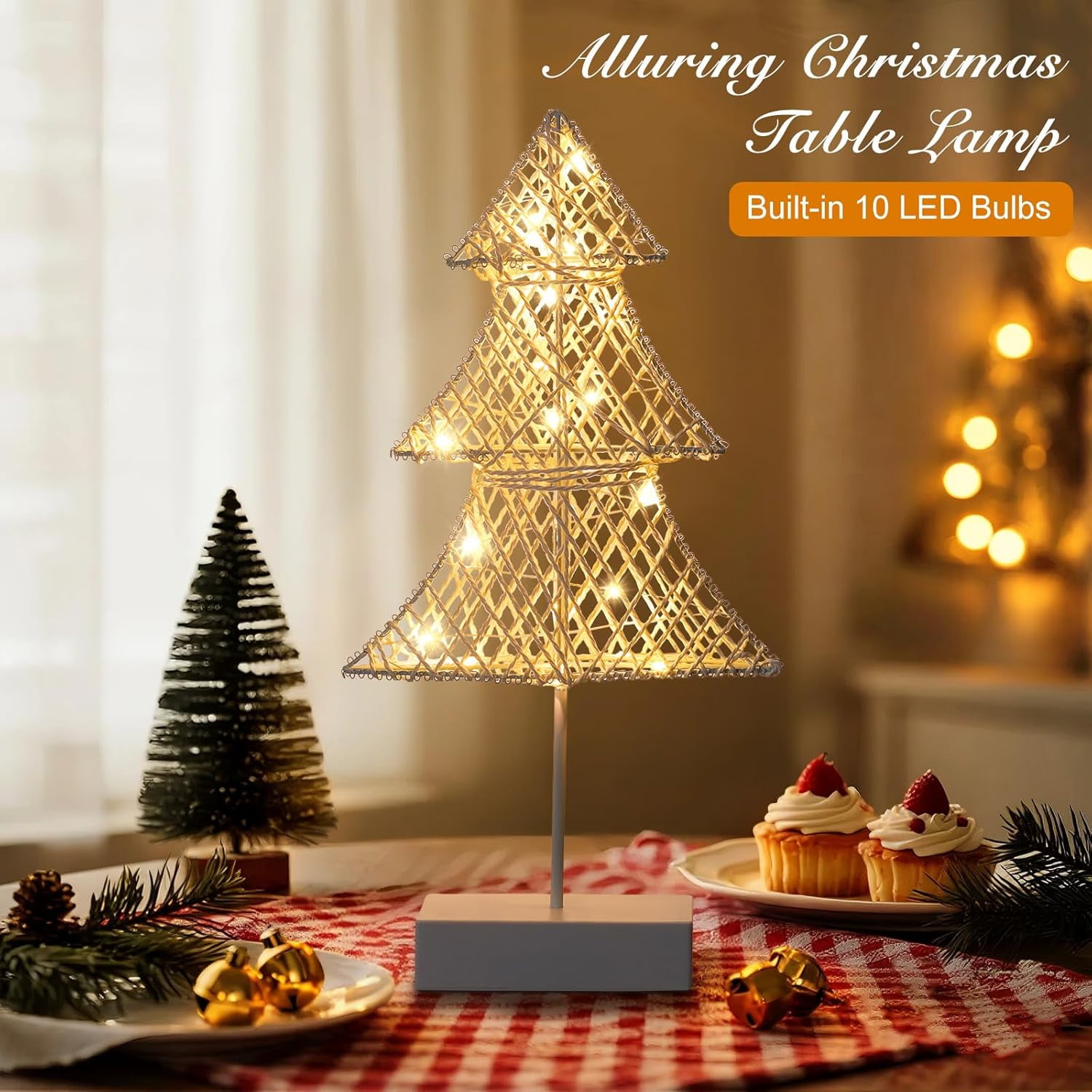 XINDUO-Christmas Tree Lamp, Winding Cotton Thread Mini Christmas Tree ...