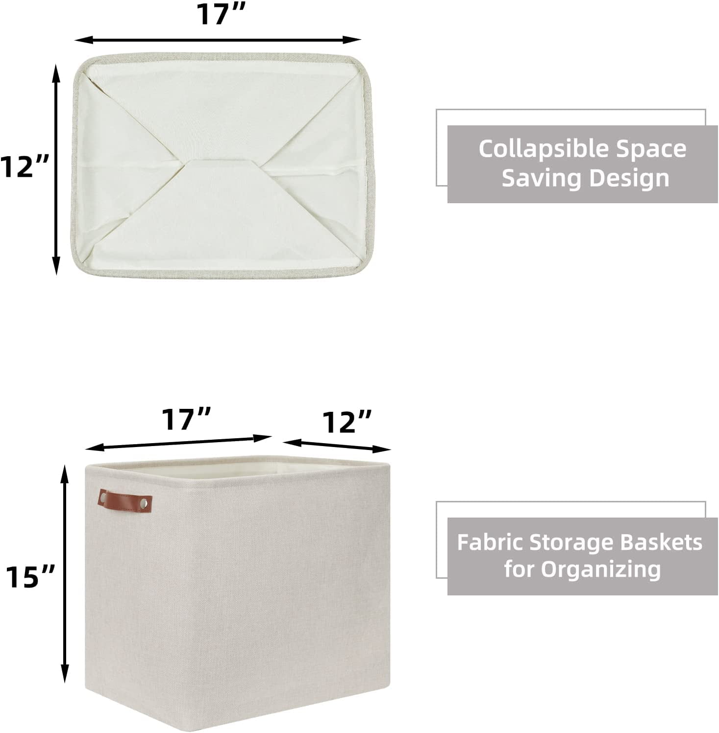 XINDUO-Collapsible Canvas Linen Storage Basket, Set of 2, Large Fabric ...