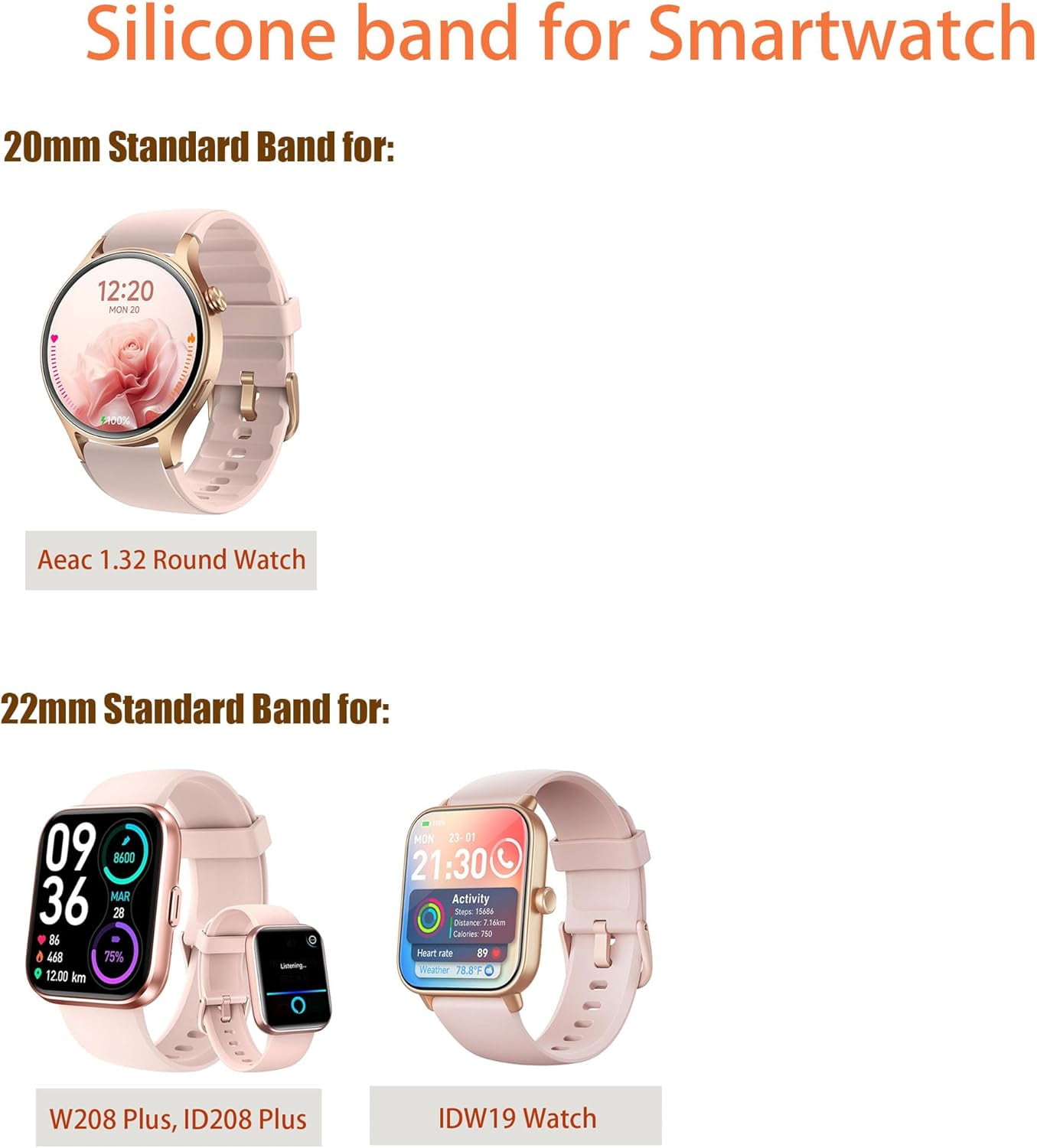 XINDUO-Compatible for Aeac Smart Watch Bands, 20mm, 22mm New Soft ...