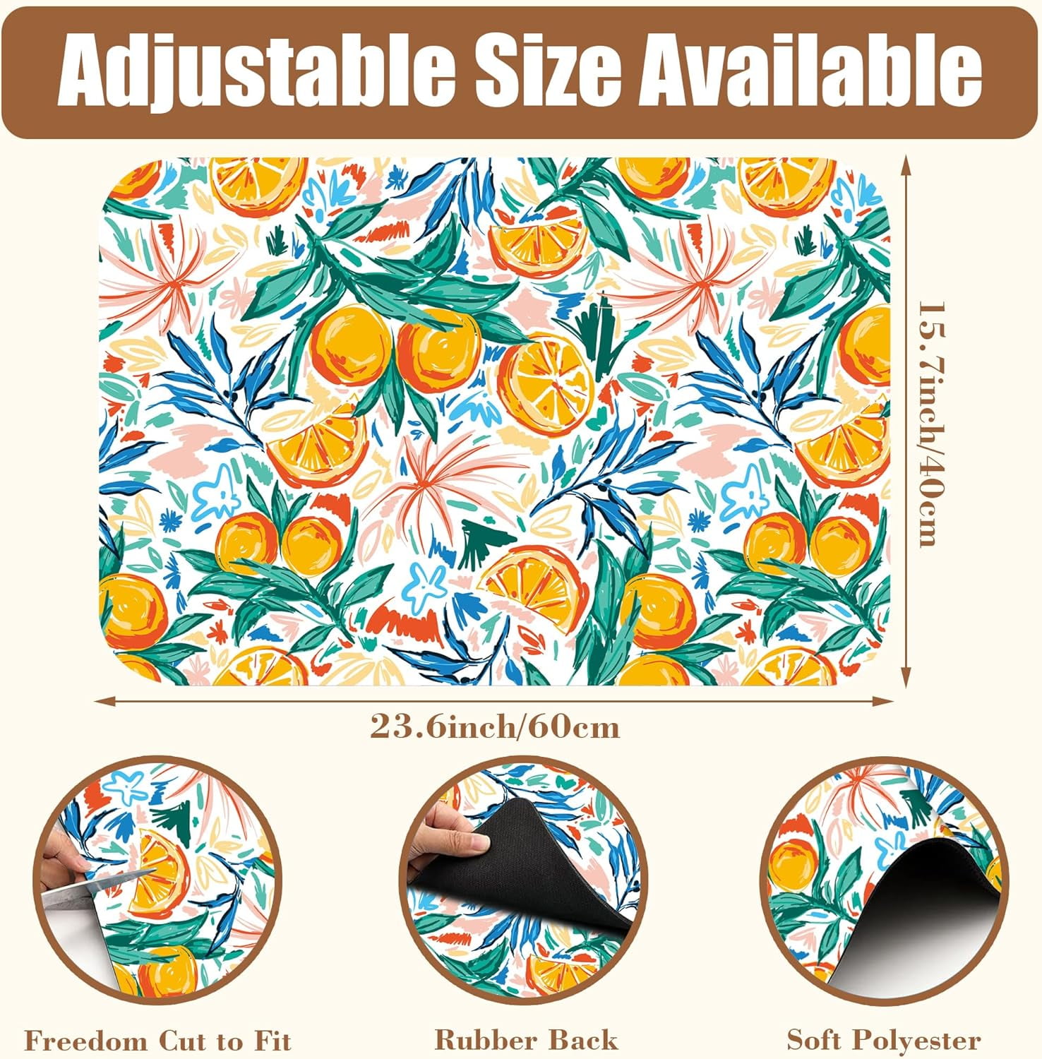 XINDUO-Dish Drying Mat Fruit Orange and Leaves Coffee Bar Mat for ...