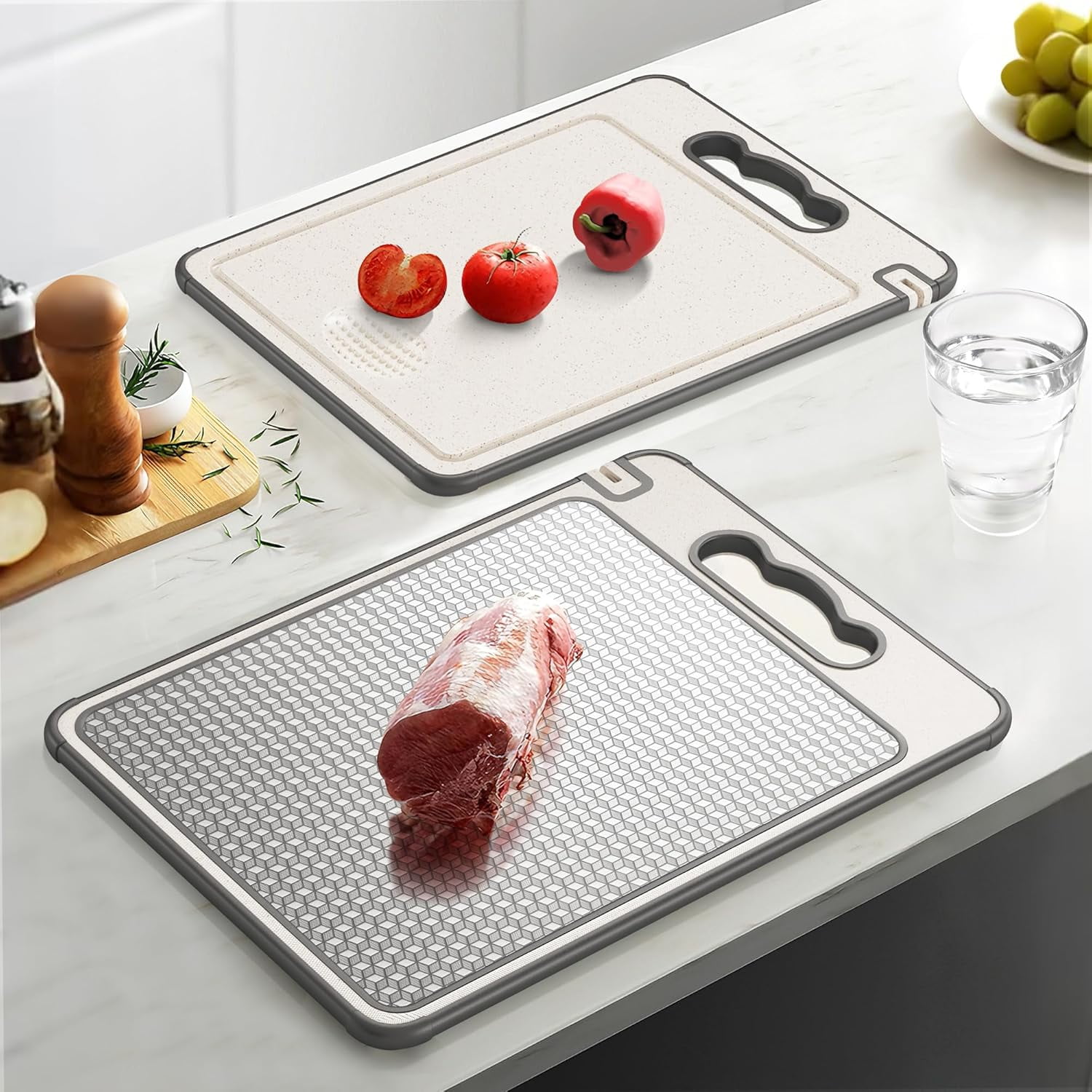 XINDUO-Double Sided 304 Stainless Steel & Wheat Straw Cutting Board ...