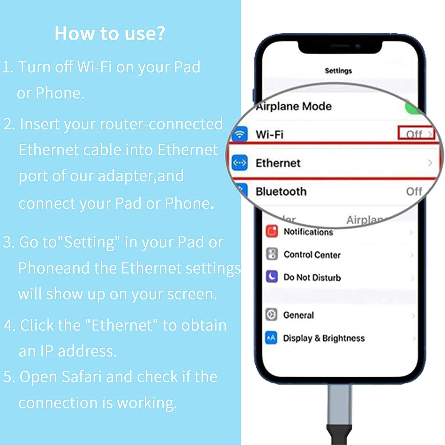 XINDUO-Ethernet Adapter Compatible with Lightning iOS 15,RJ45 Ethernet ...