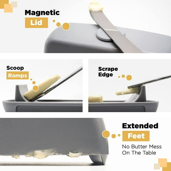XINDUO-Extra Large Butter Dish with Lid and Knife, European Size Magnetic Butter Keeper, Easy ...