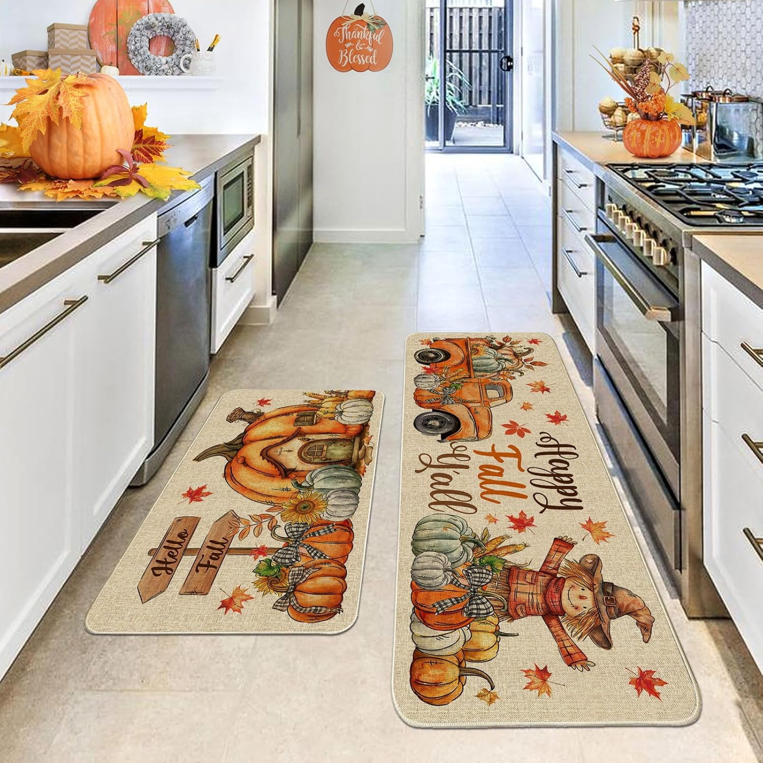 XINDUO-Fall Kitchen Mats, Farmhouse Truck Fall Kitchen Decor for Floor ...