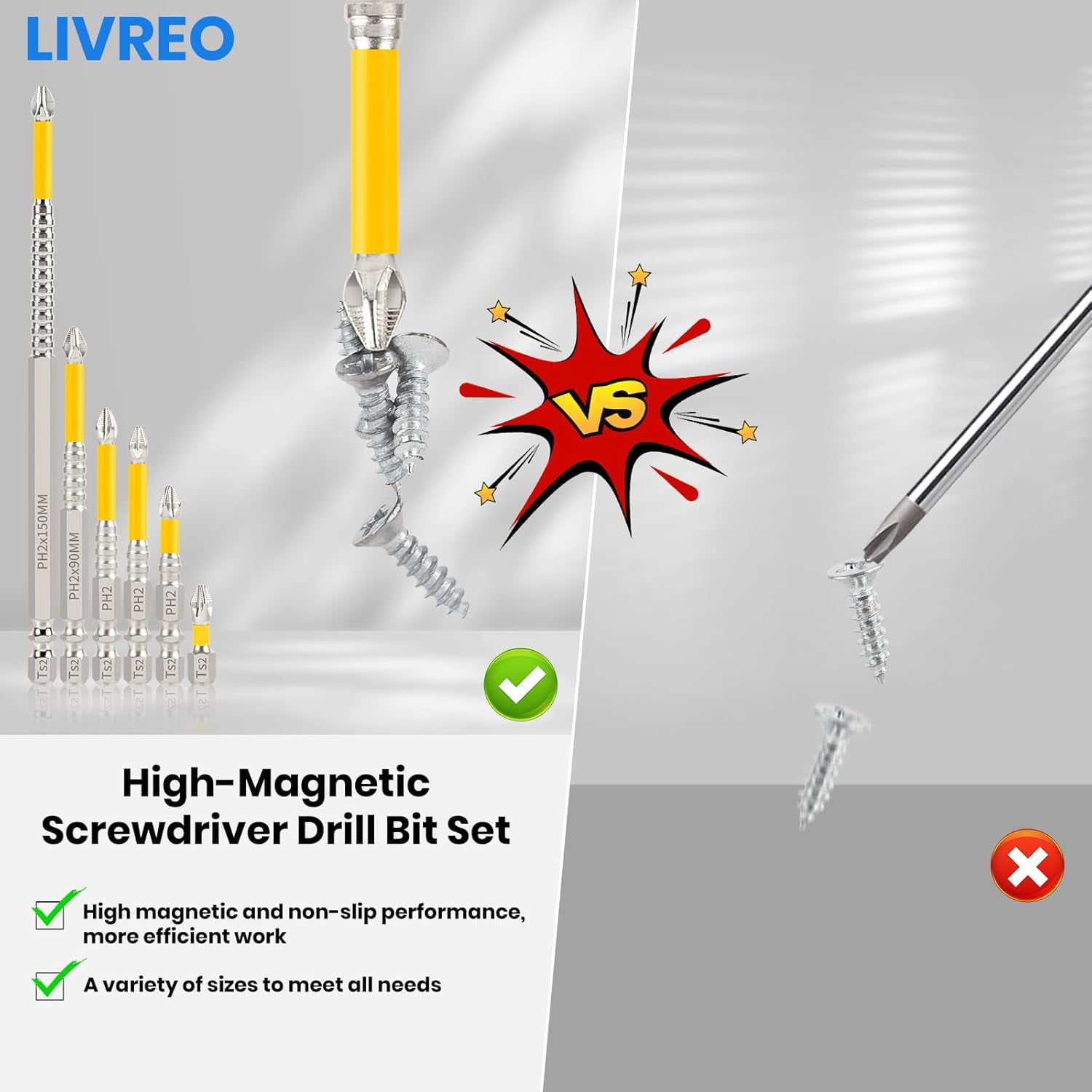 XINDUO-High Magnetic Screwdriver Drill Bit Set, K5 Impact Resistant Non ...