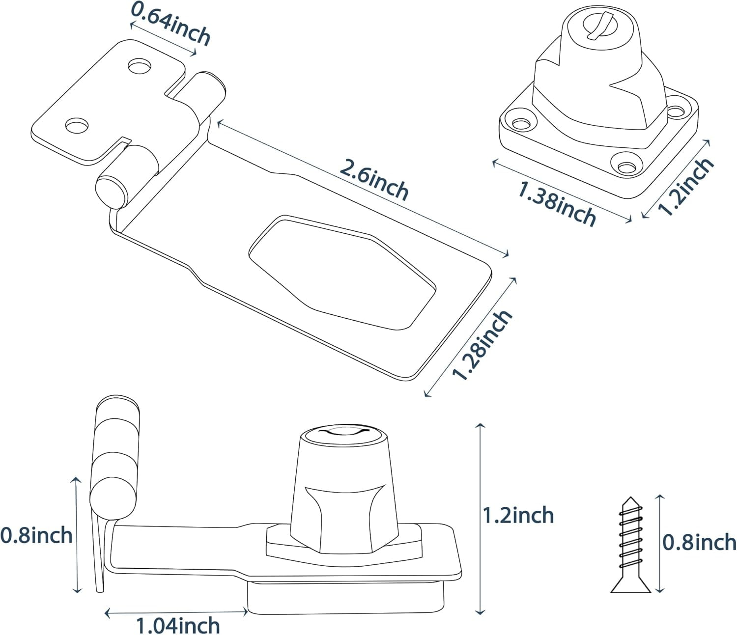 XINDUO-Keyed Hasp Lock Right Angle 90°,3 Inch Safety Packlock Clasp ...