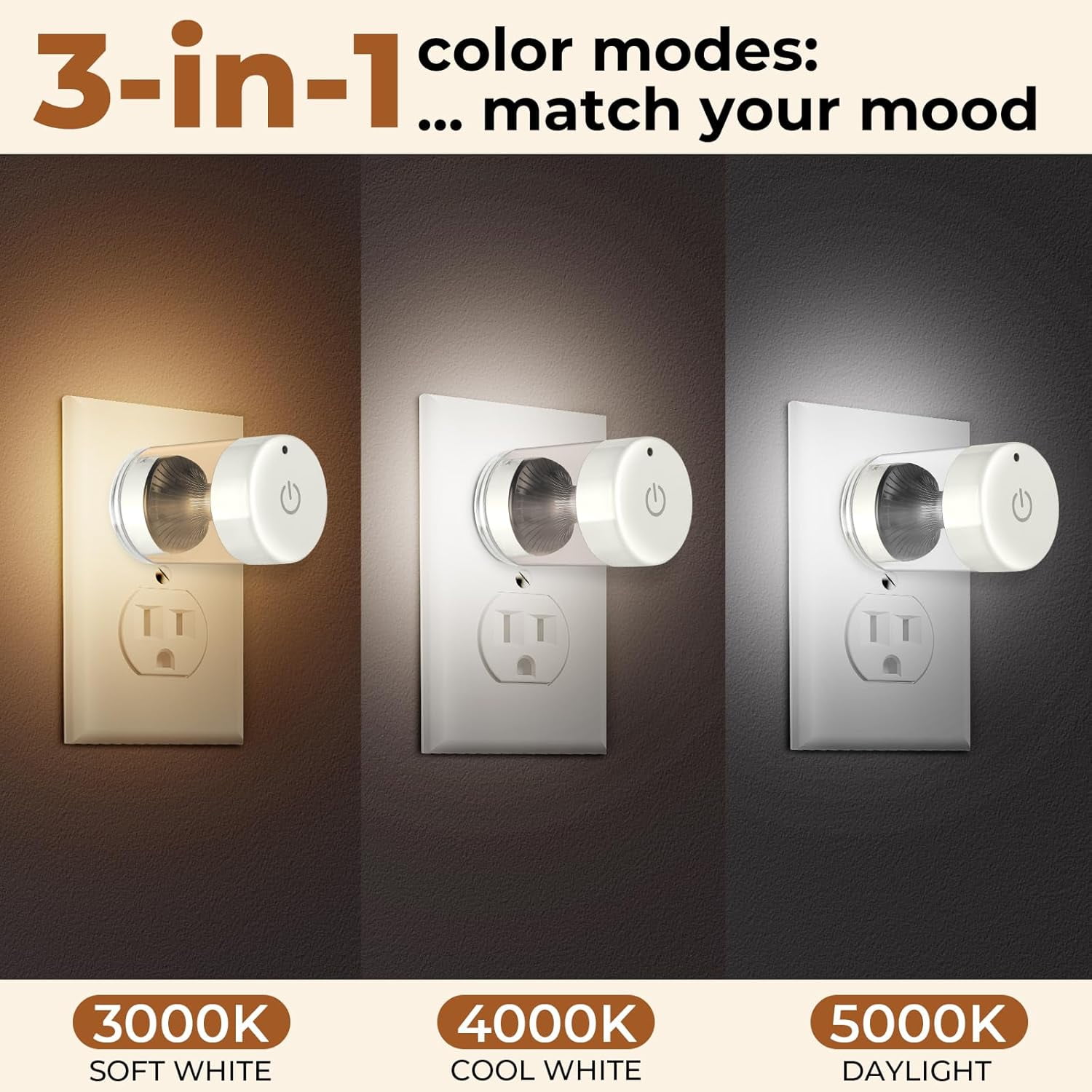 XINDUO-LED Night Lights Plug into Wall with 3CCT Adjustable(3000K/4000K ...