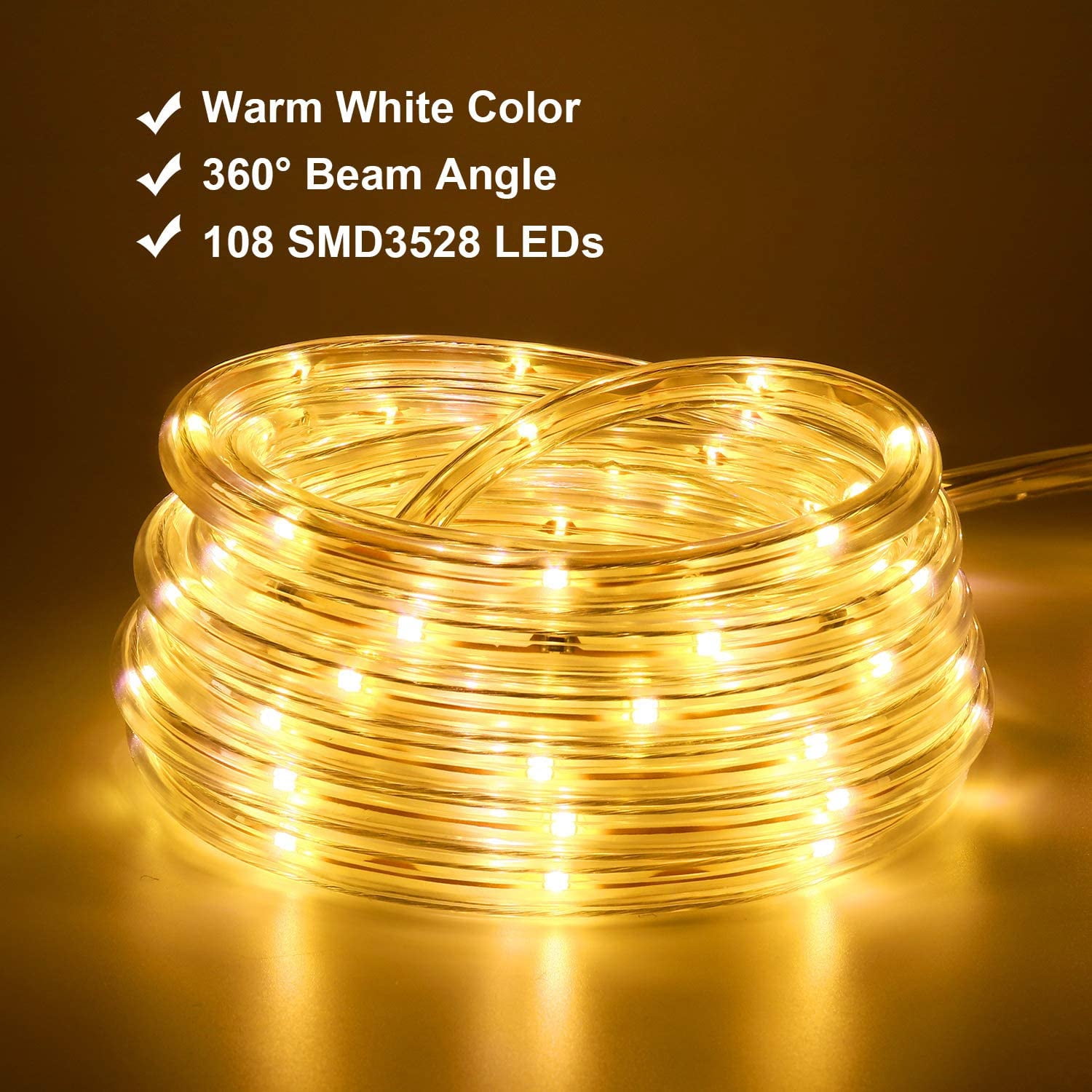 XINDUO-LED Rope Lights, 16ft Warm White Strip Lights, Connectable and ...