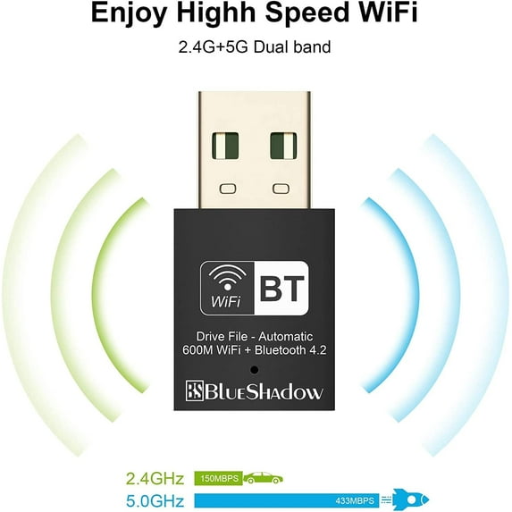 XINDUO-Mini 2-in-1 USB WiFi Bluetooth Adapter AC600-2.4G/5G Dual Band ...
