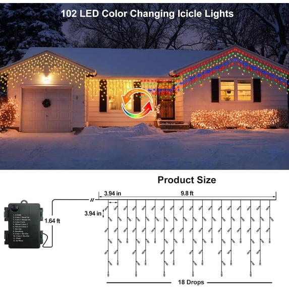 XINDUO-Outdoor Christmas Icicle Lights 10Ft Battery Color Changing ...