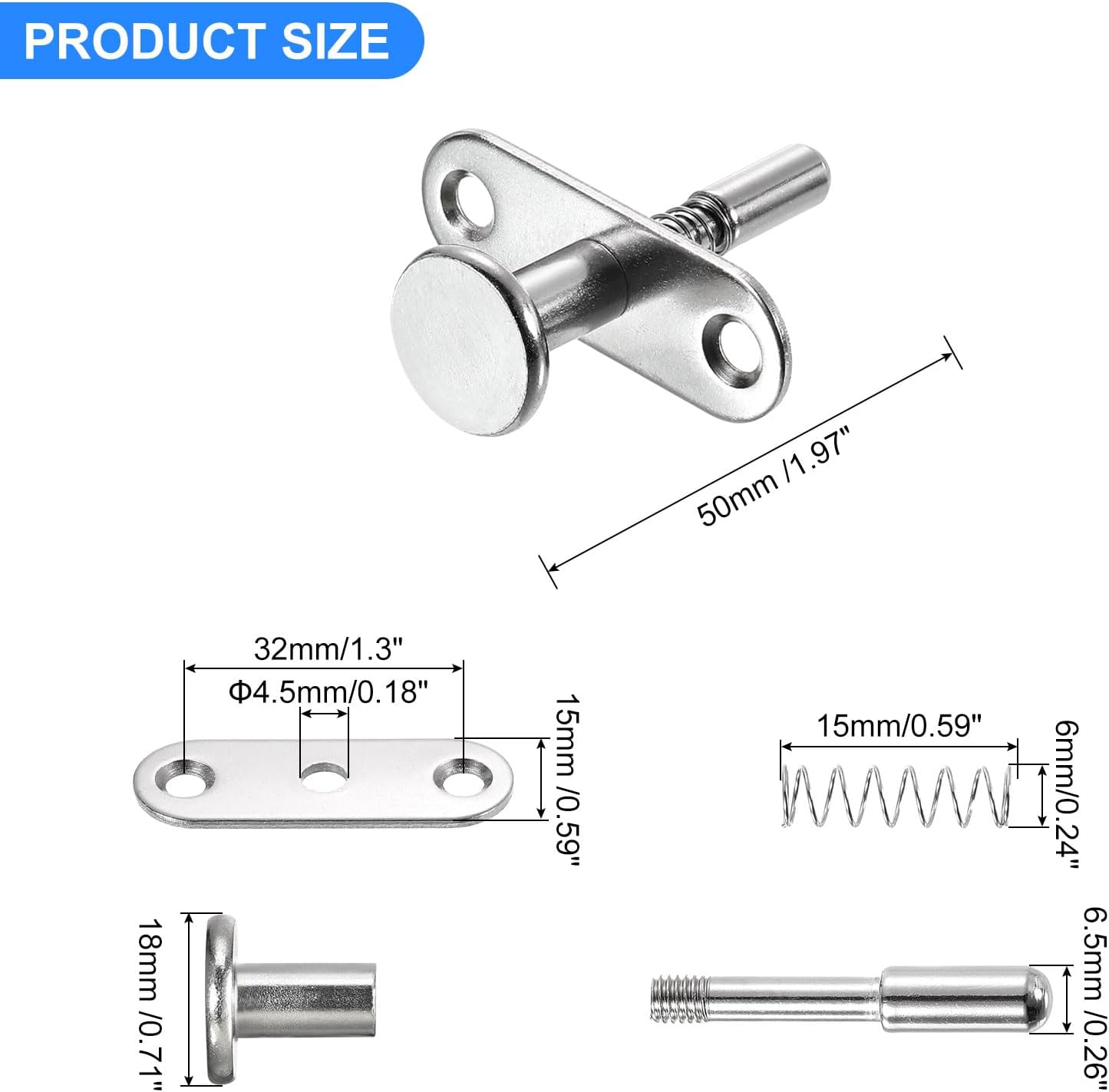 XINDUO-Plunger Latches, 6.5x50mm/0.26x1.97inch Steel Spring-Loaded Bolt ...