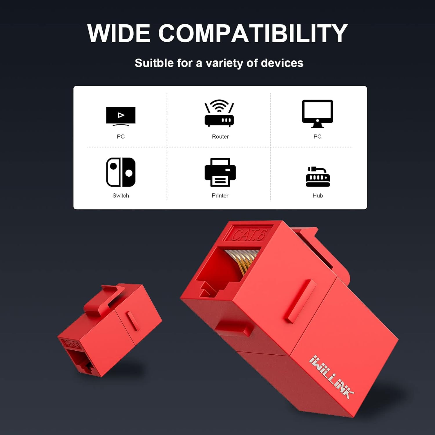 XINDUO-RJ45 Cat6 Keystone Coupler 25-Pack, Female to Female Cat6 ...