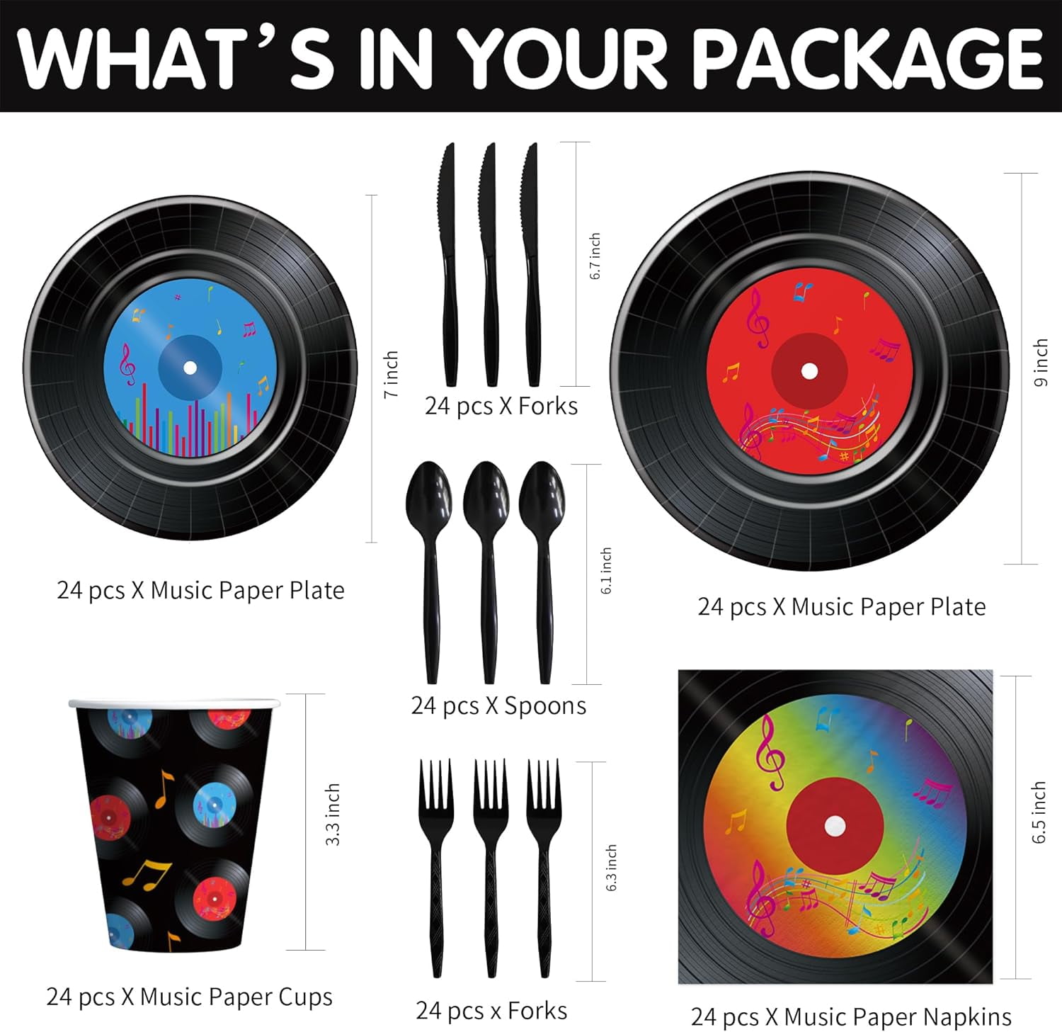 XINDUO-Record Plates And Napkins Decorations Tableware - 50's Rock ...