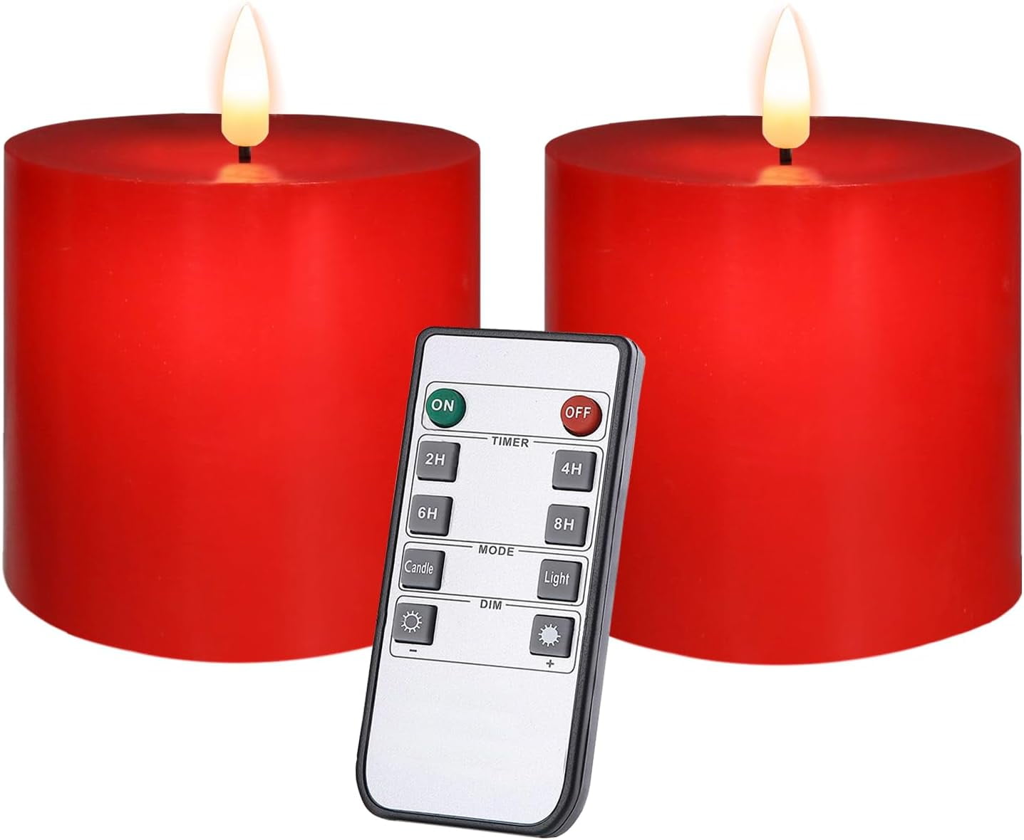 XINDUO-Red Flameless Candles Set of 2 (3x3 inch) Real Wax Flickering ...