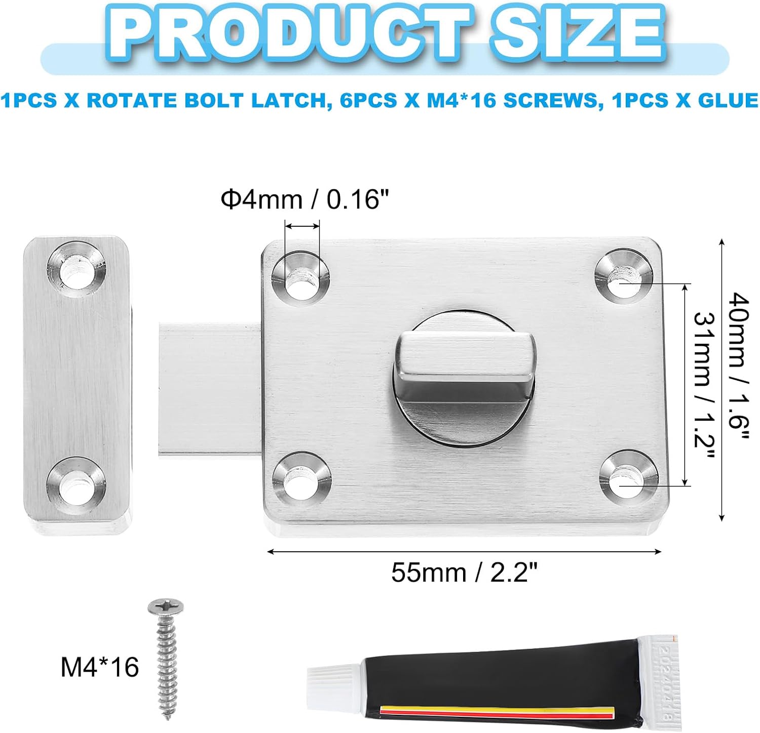 XINDUO-Rotate Bolt Latch, Inner Door Latch 180 Degree Safety Knob ...
