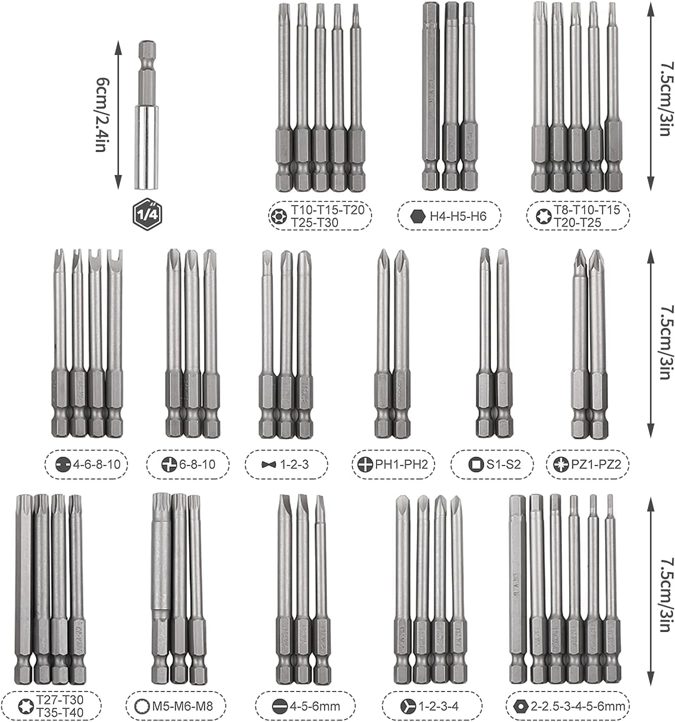 XINDUO-Screwdriver Bit Set, Security Bit Set Extra Long Magnetic Driver ...
