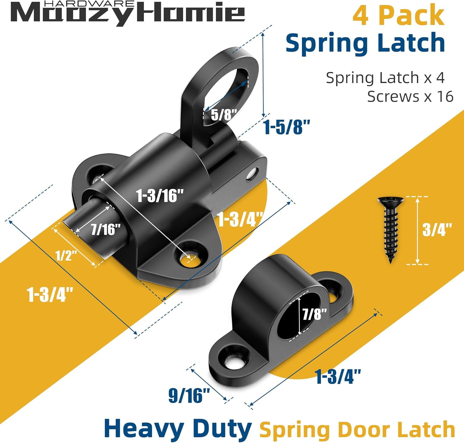 XINDUO-Self-Closing Latches, Black Spring Door Lock, Aluminum Alloy ...