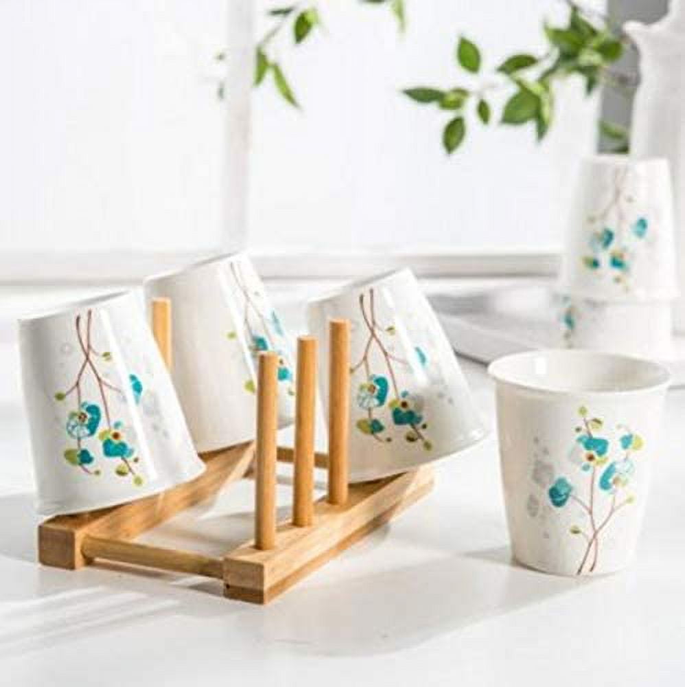 XINDUO-Set of 4 Bamboo Dish Rack - 3 Slots Cutting Board Racks Plate ...