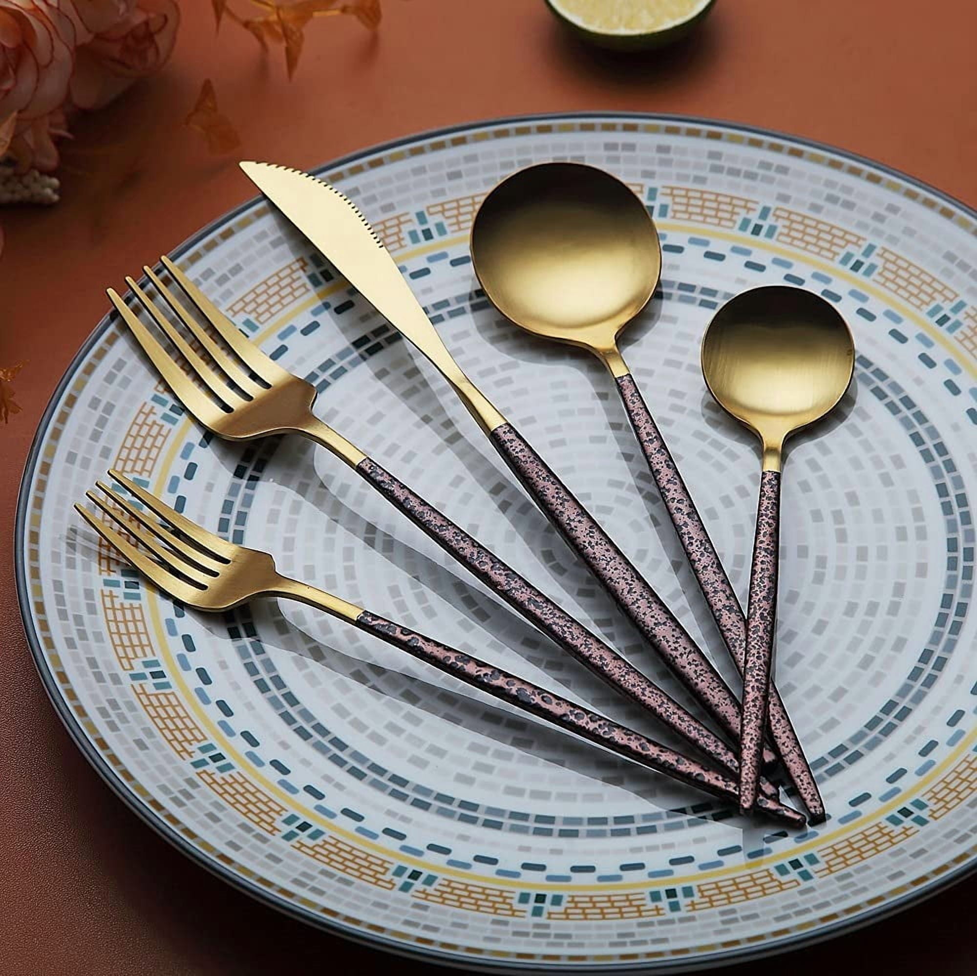 XINDUO-Silverware 20 Pieces, Moon Surface Handle and Matte Gold Head ...