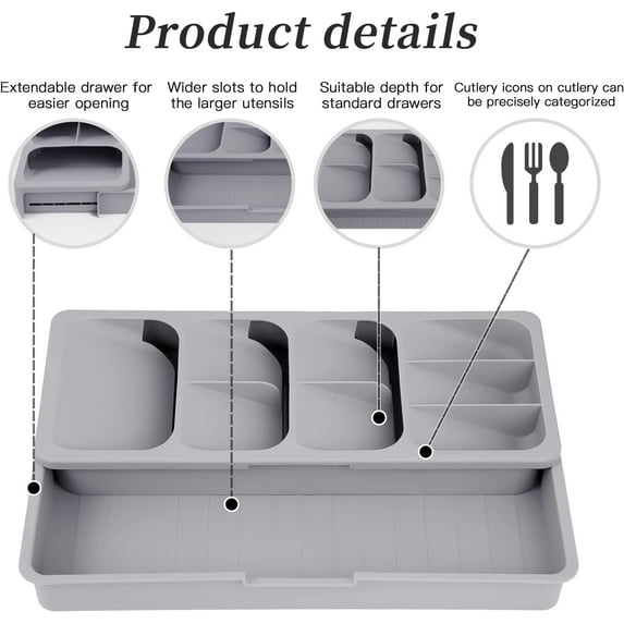 XINDUO-Silverware Organizer Storage Tray,Cutlery Expandable Organizer ...