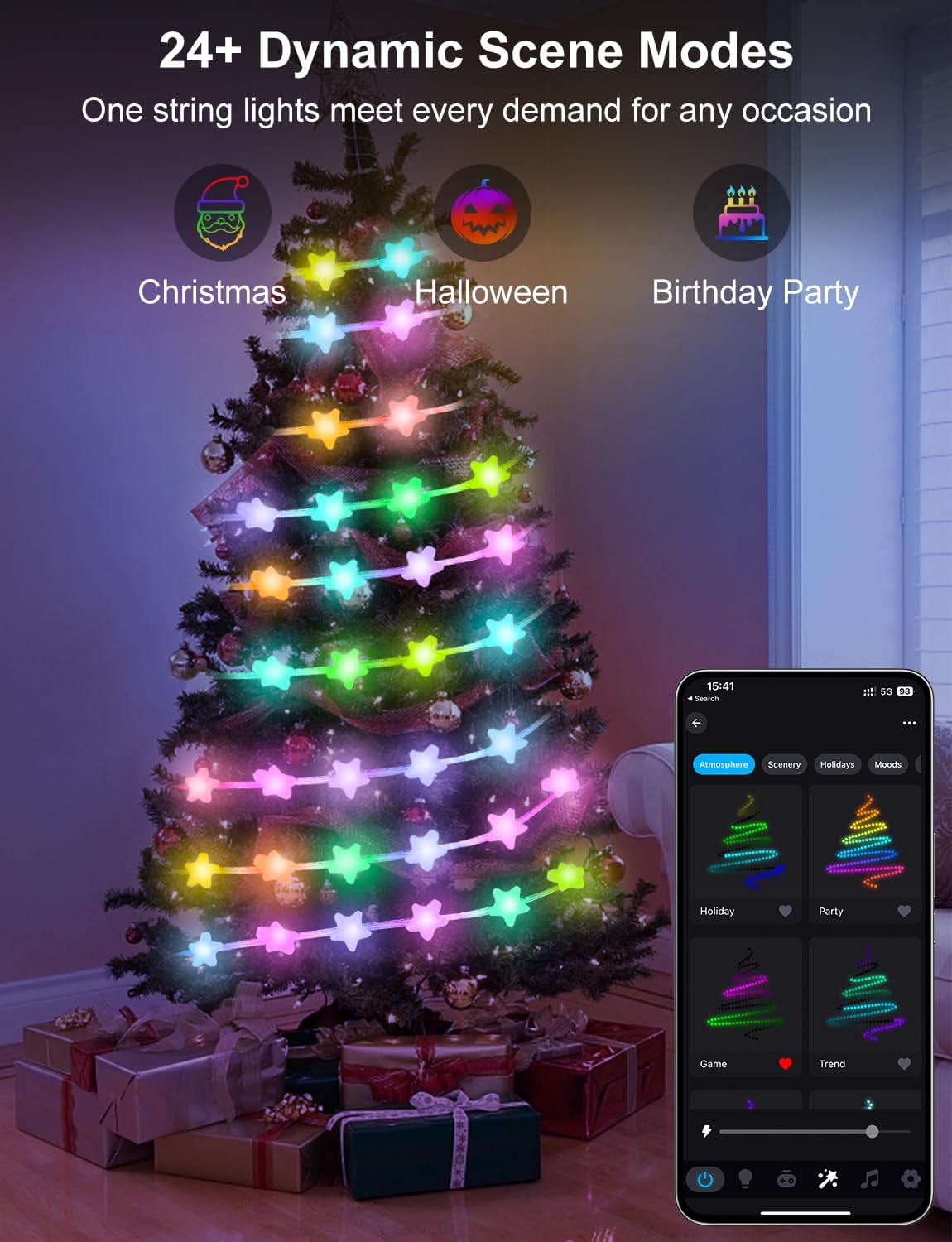 XINDUO-Smart Star Fairy Lights Plug in, 33Ft 16 Million Color Changing ...