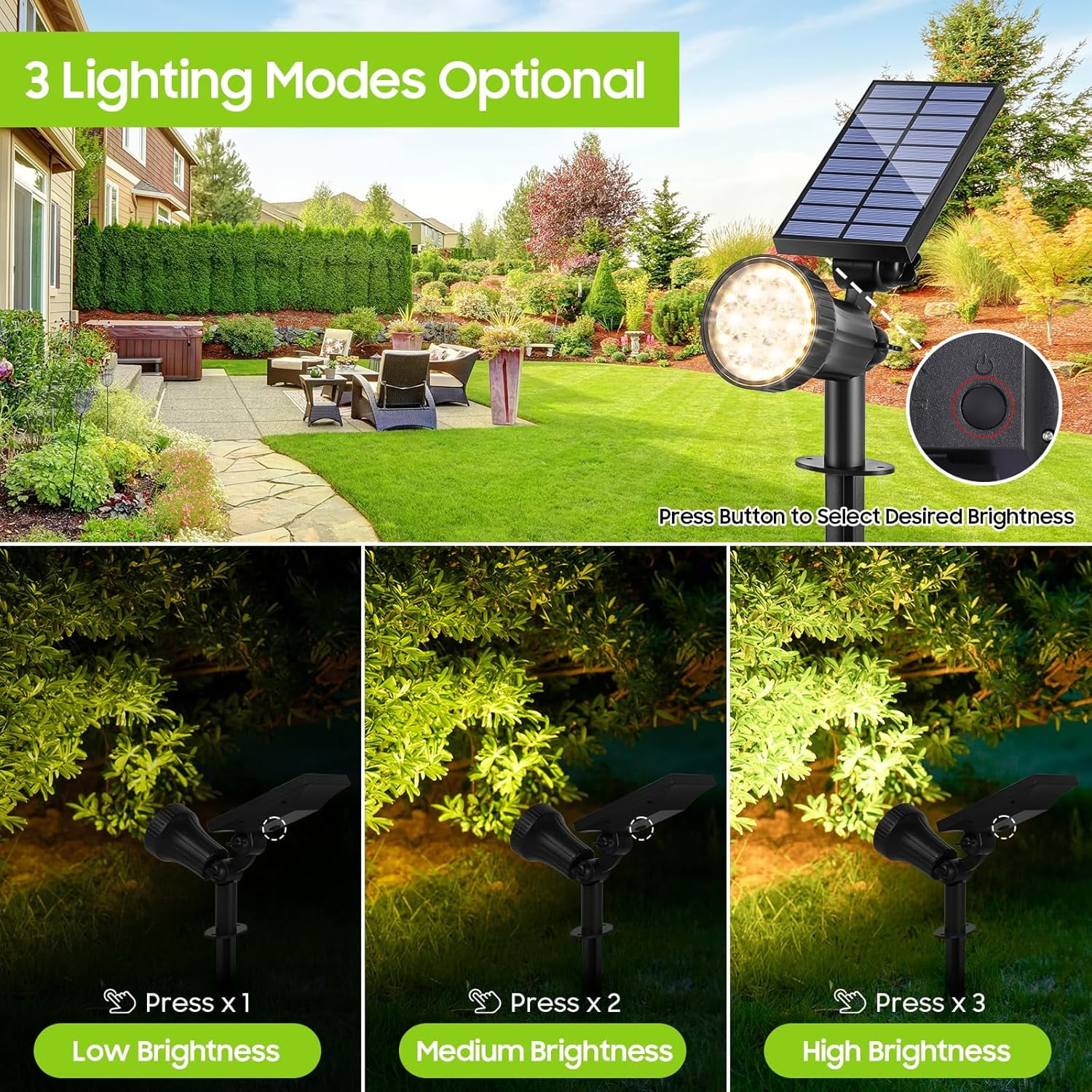 XINDUO-Solar Spot Lights Outdoor Waterproof, Upgraded 3-Level Ultra ...