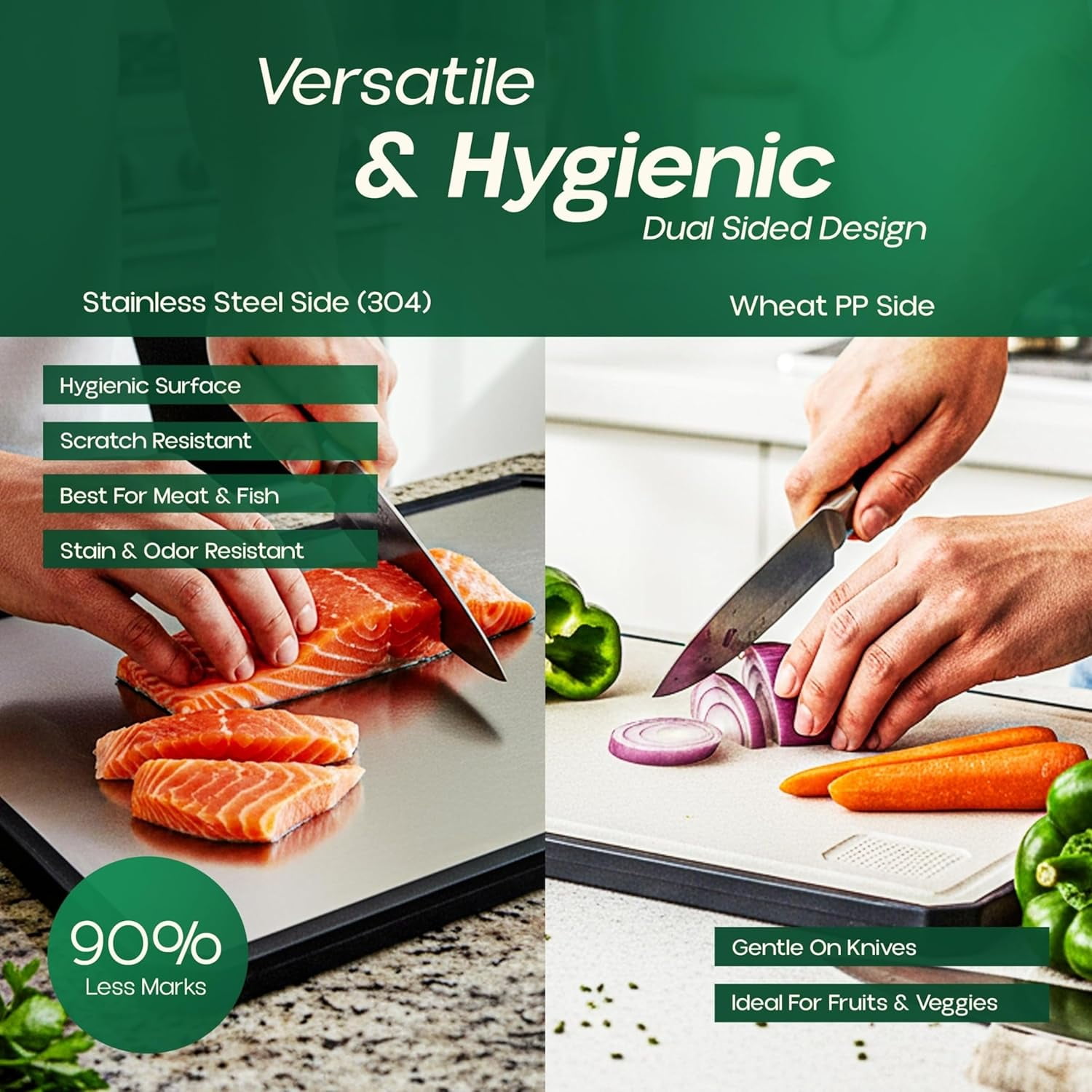 XINDUO-Stainless Steel Cutting Board for Kitchen, 2-in-1 Double Sided ...