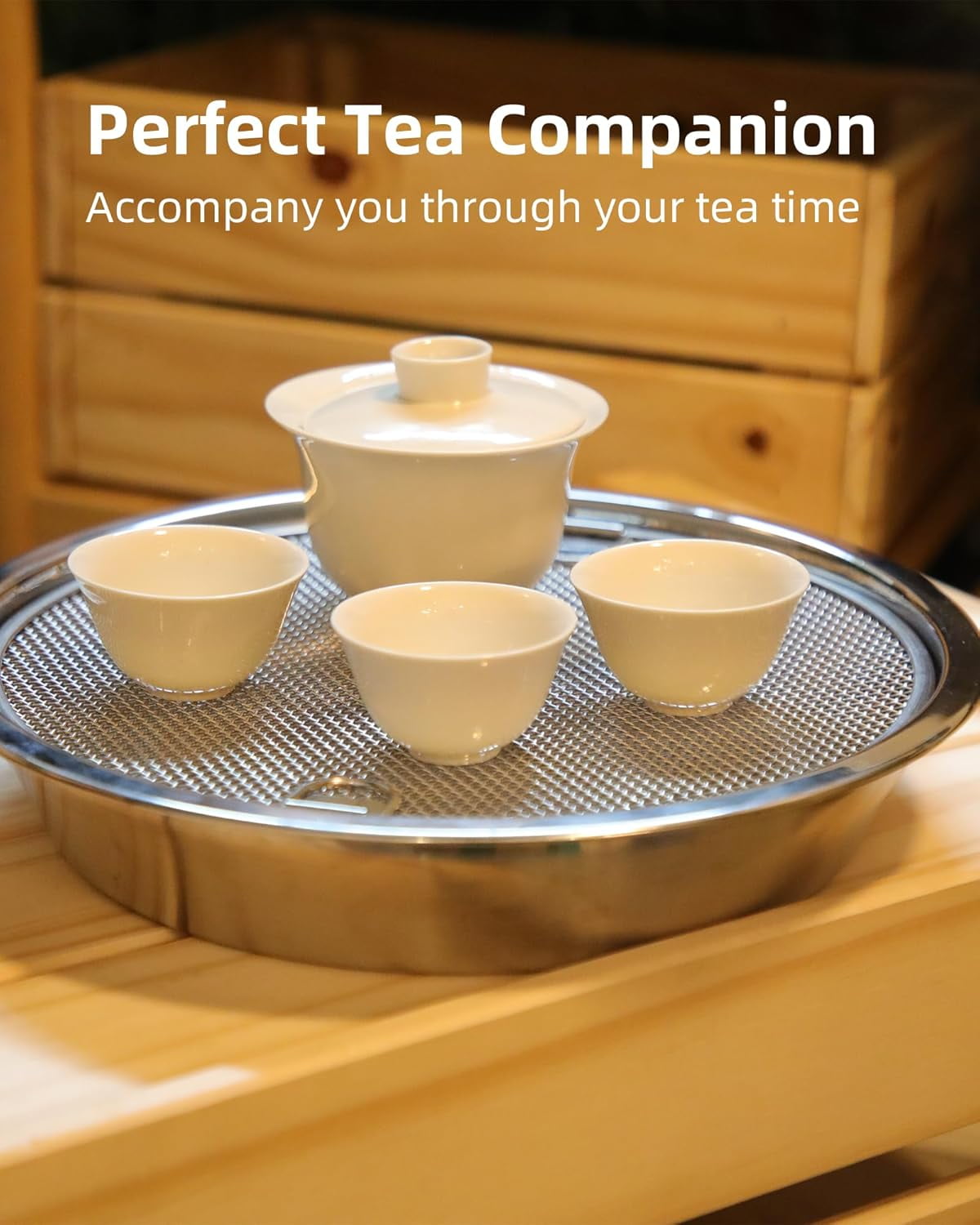 XINDUO-Stainless Steel Tea Tray, 11×11×2 inch, Water Storage, Chinese ...