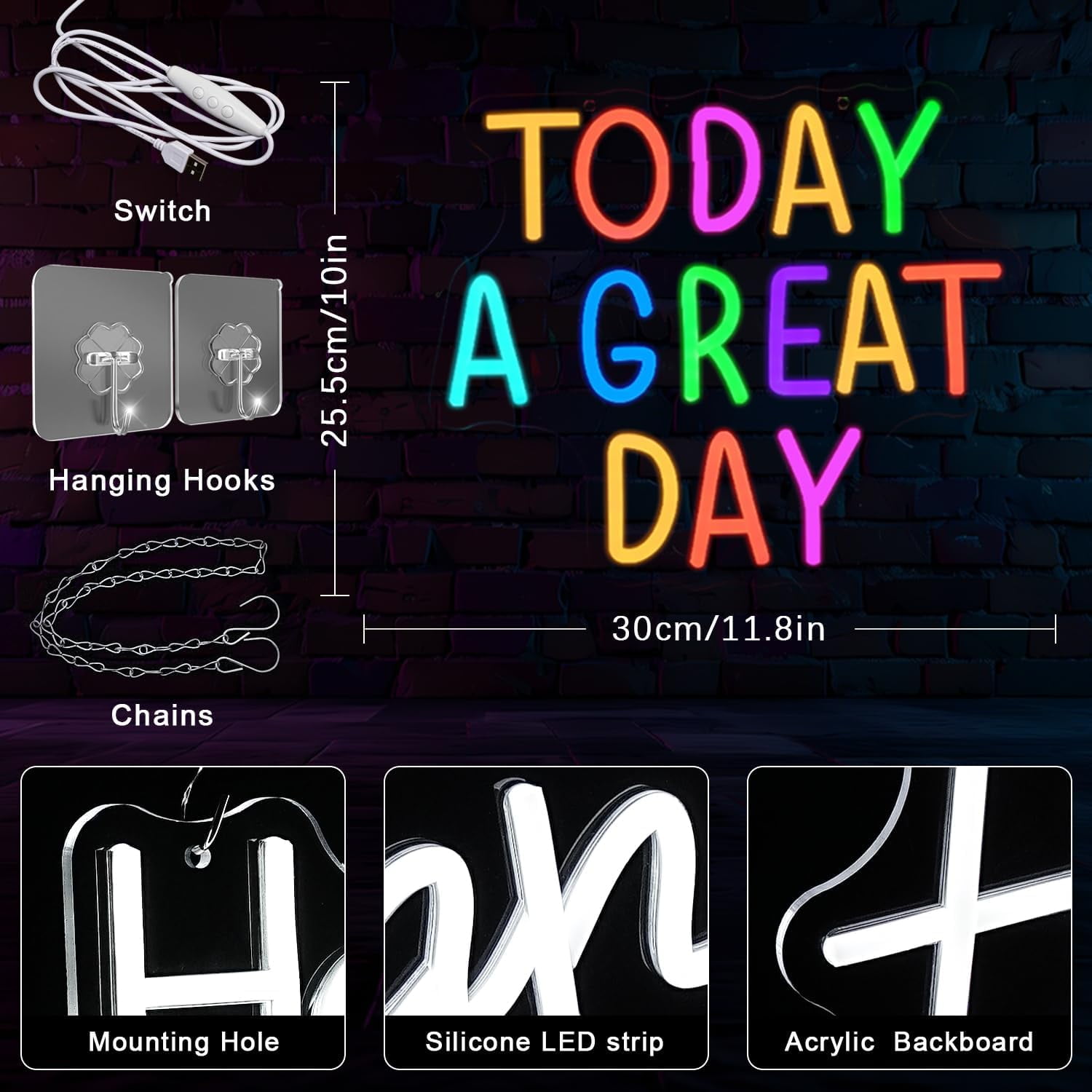 XINDUO-Today A Great Day Neon Sign for Wall Decor Great Day Neon Light ...