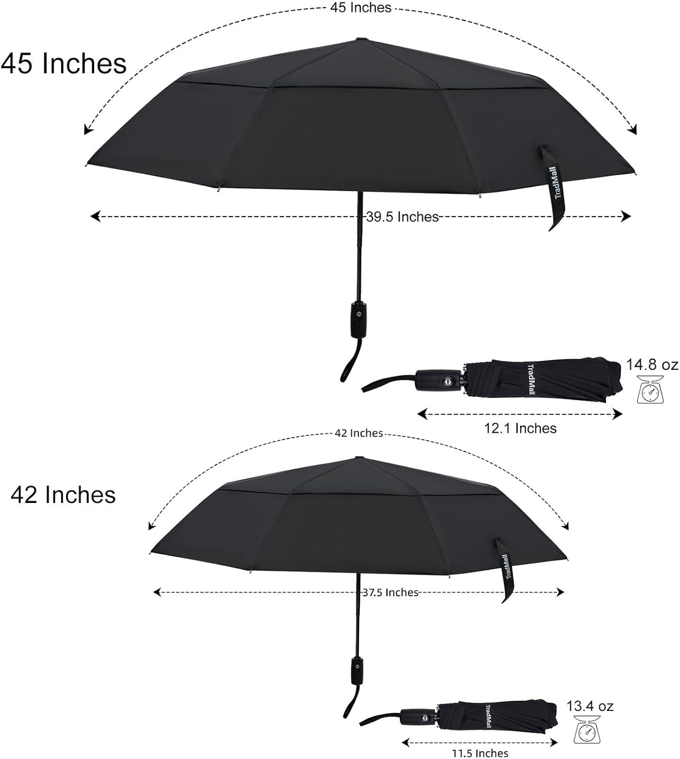 XINDUO-Travel Umbrella, 42/45 Inches Double Vented Canopy Windproof ...