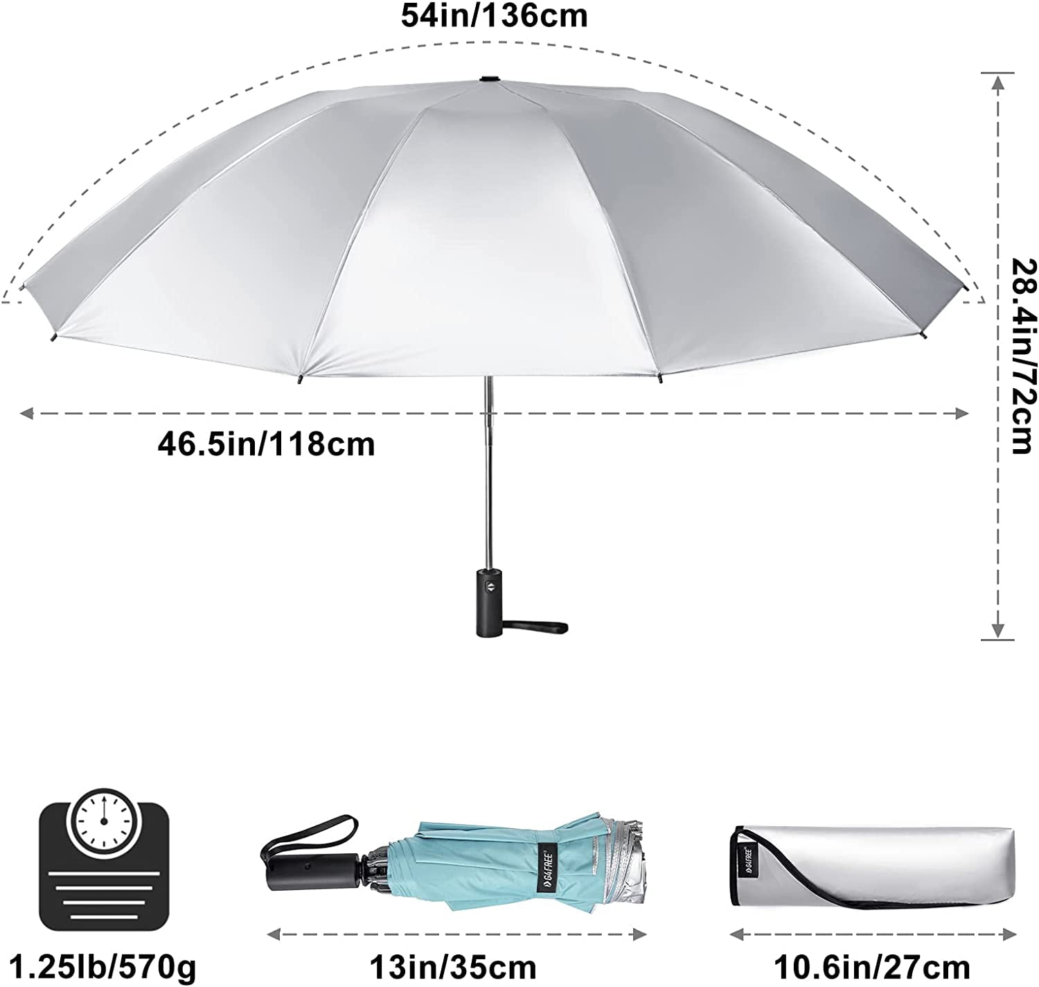 XINDUO-UPF 50+ UV Protection 54 Inch Large Reverse Travel Umbrella, 10 ...