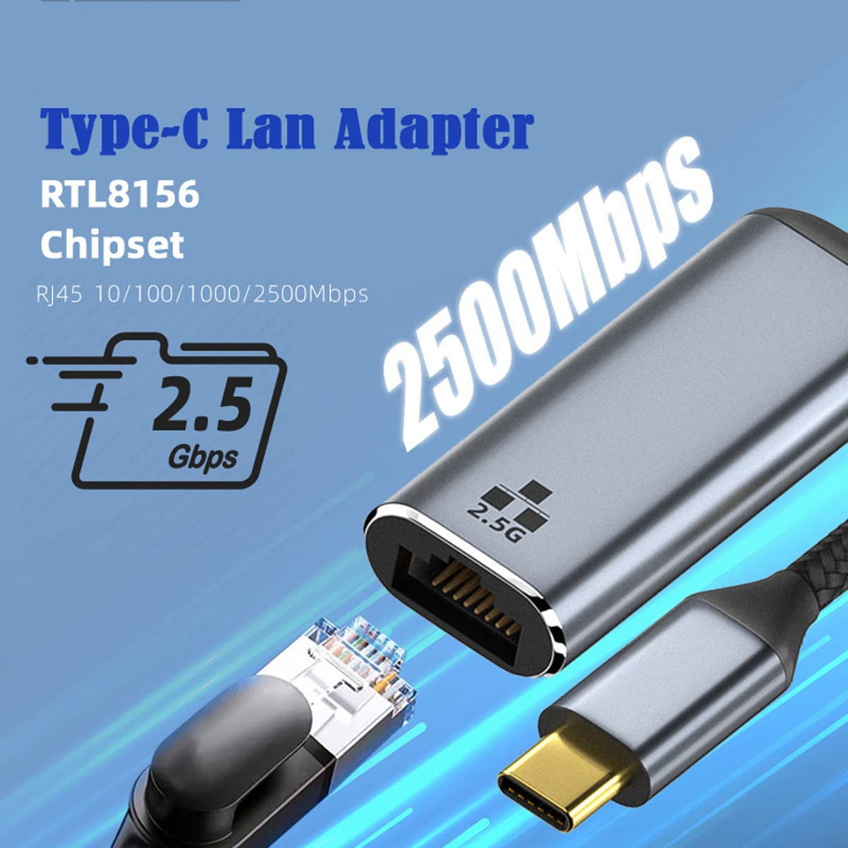 XINDUO-USB 3.1USB-C Type-C Male to 2500Mbps 2.5Gbps GBE Gigabit ...
