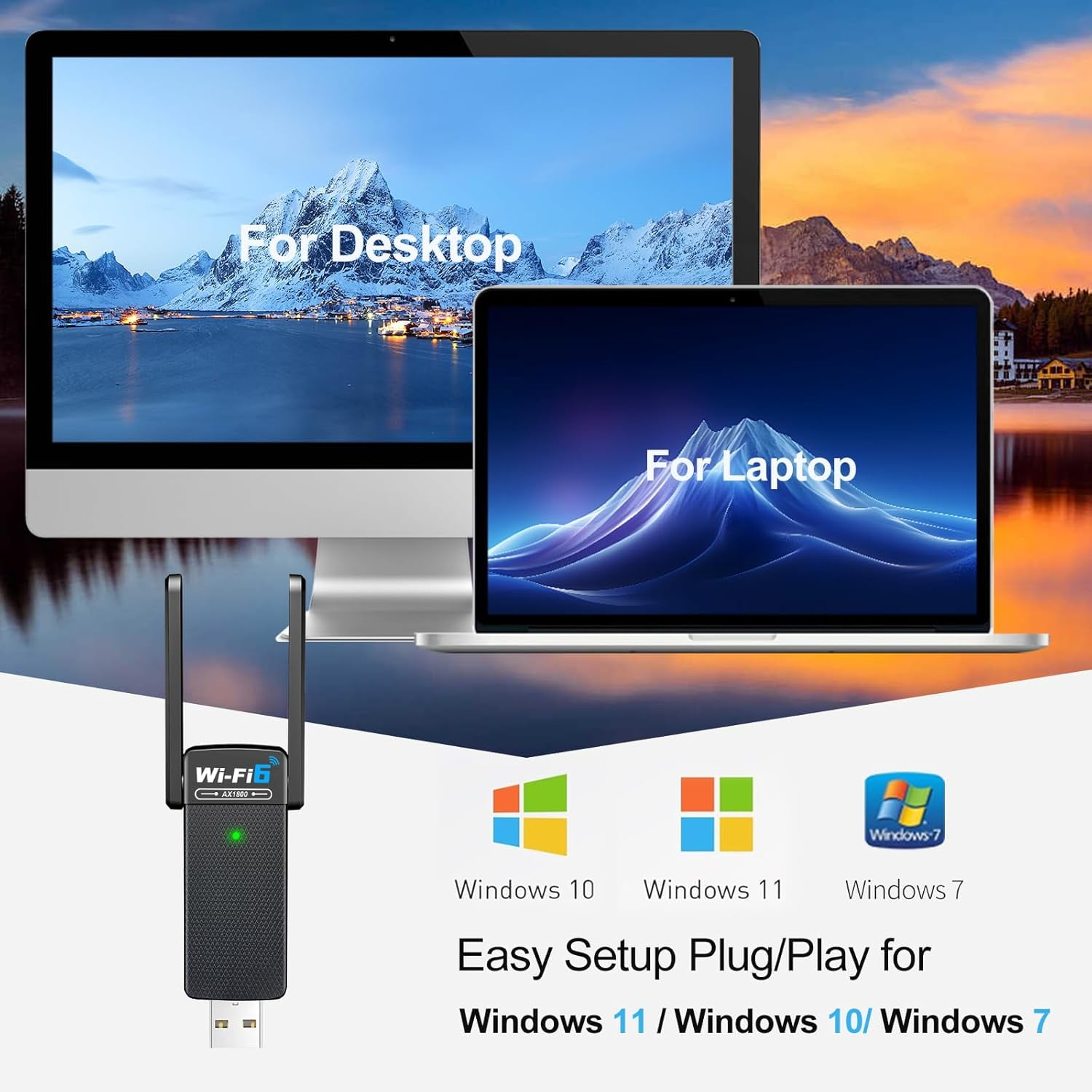 XINDUO-USB WiFi 6 Adapter with Bluetooth 5.2, Dual 3dBi Antennas for ...